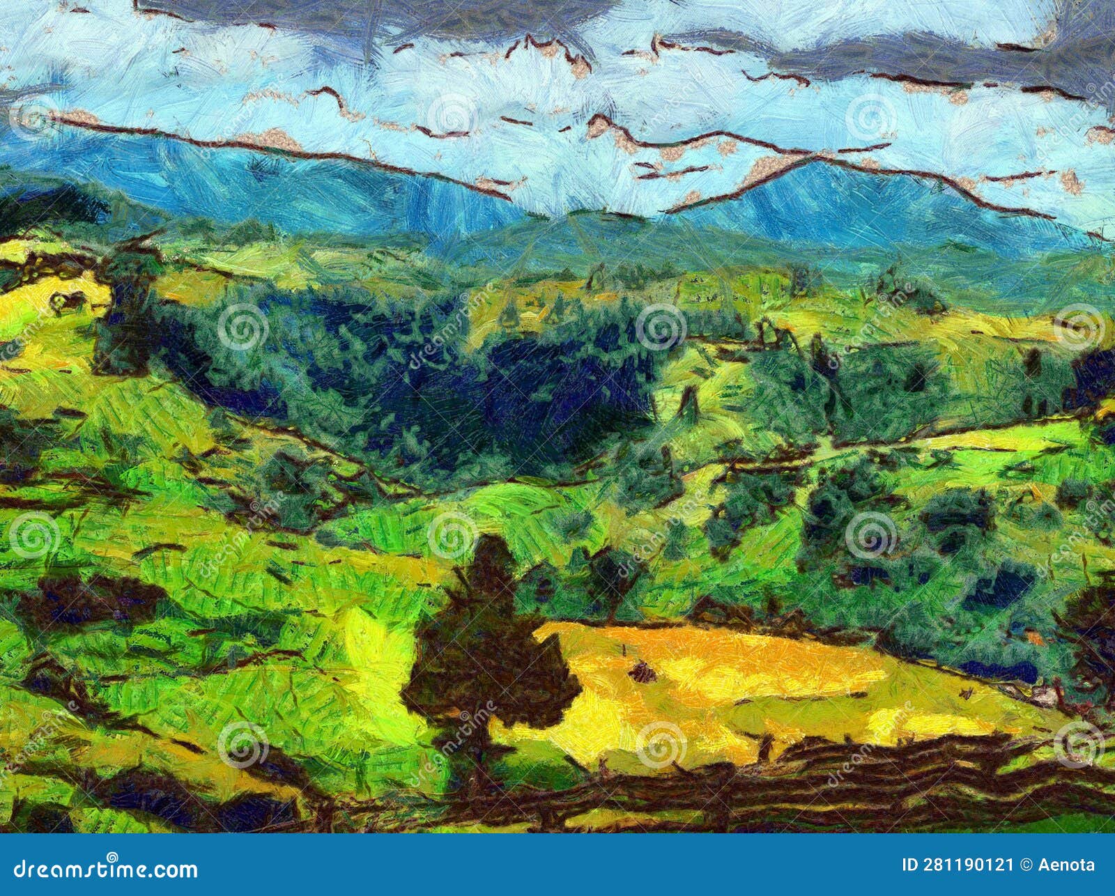 Green Mountain Landscape - Painting Stock Illustration - Illustration ...