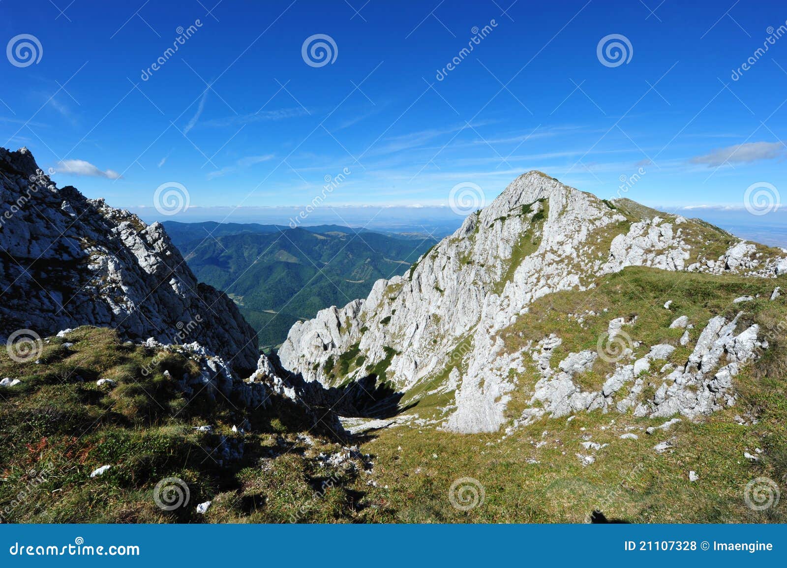 Green Mountain Valley and Steep Rocky Cliffs Stock Photo - Image of ...