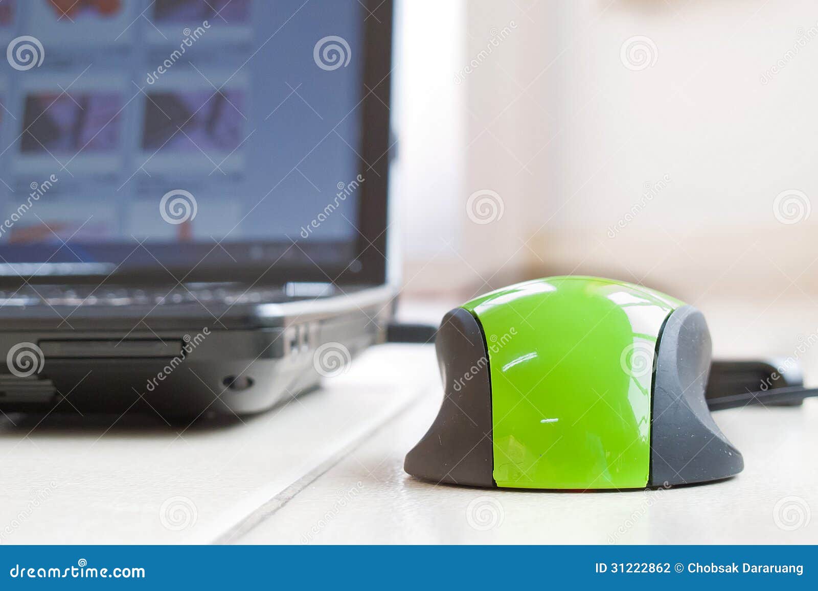 A green mouse with laptop stock photo. Image of green - 31222862