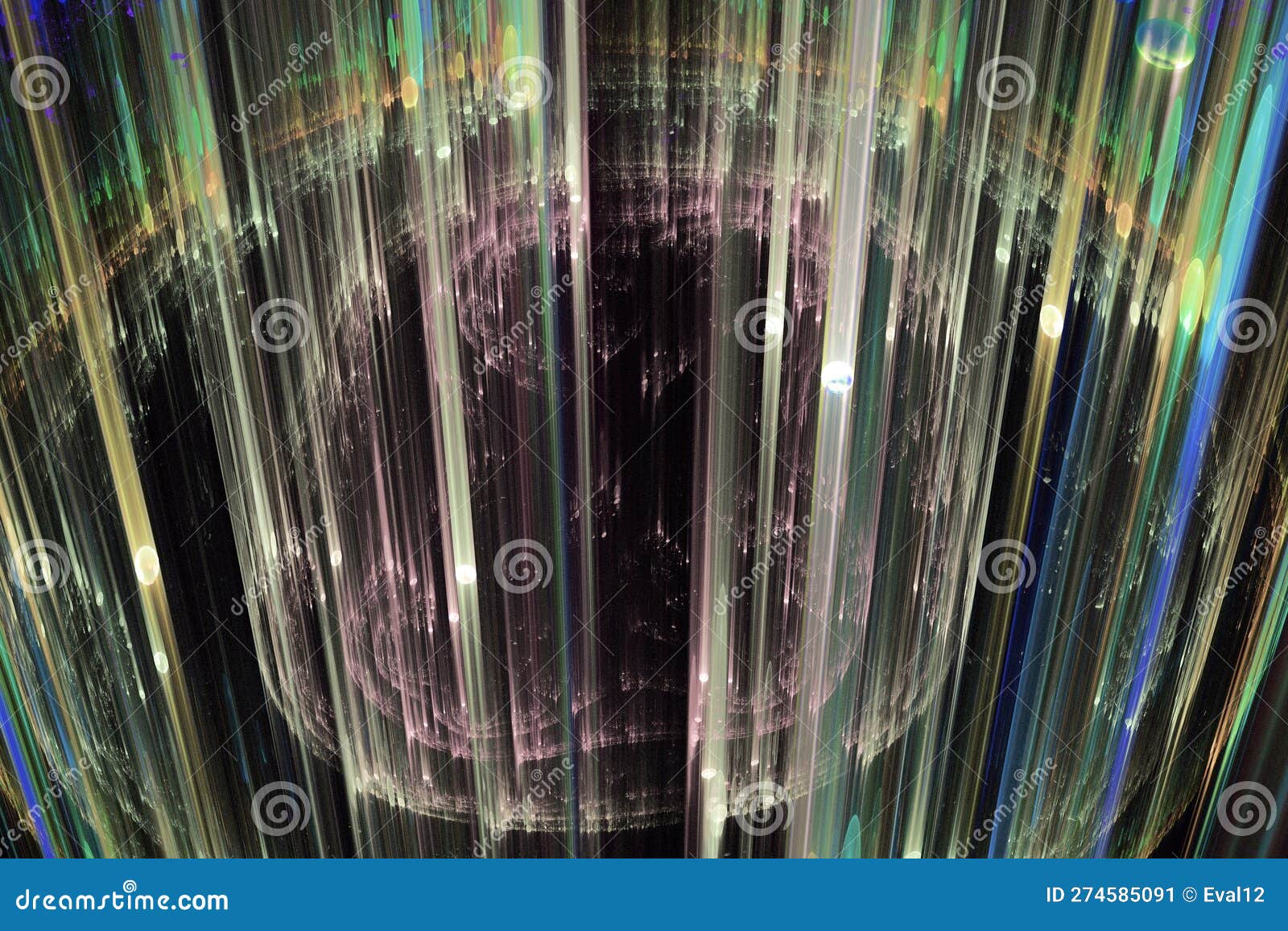 Green Multi-colored Pattern of Curved Vertical Rays on a Black ...
