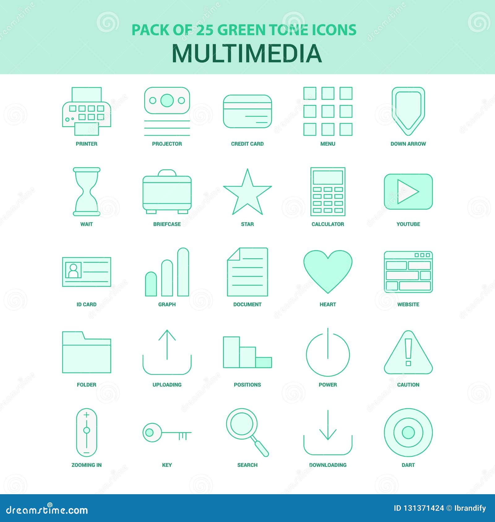 25 Green Multimedia Icon Set Stock Vector - Illustration of vector ...