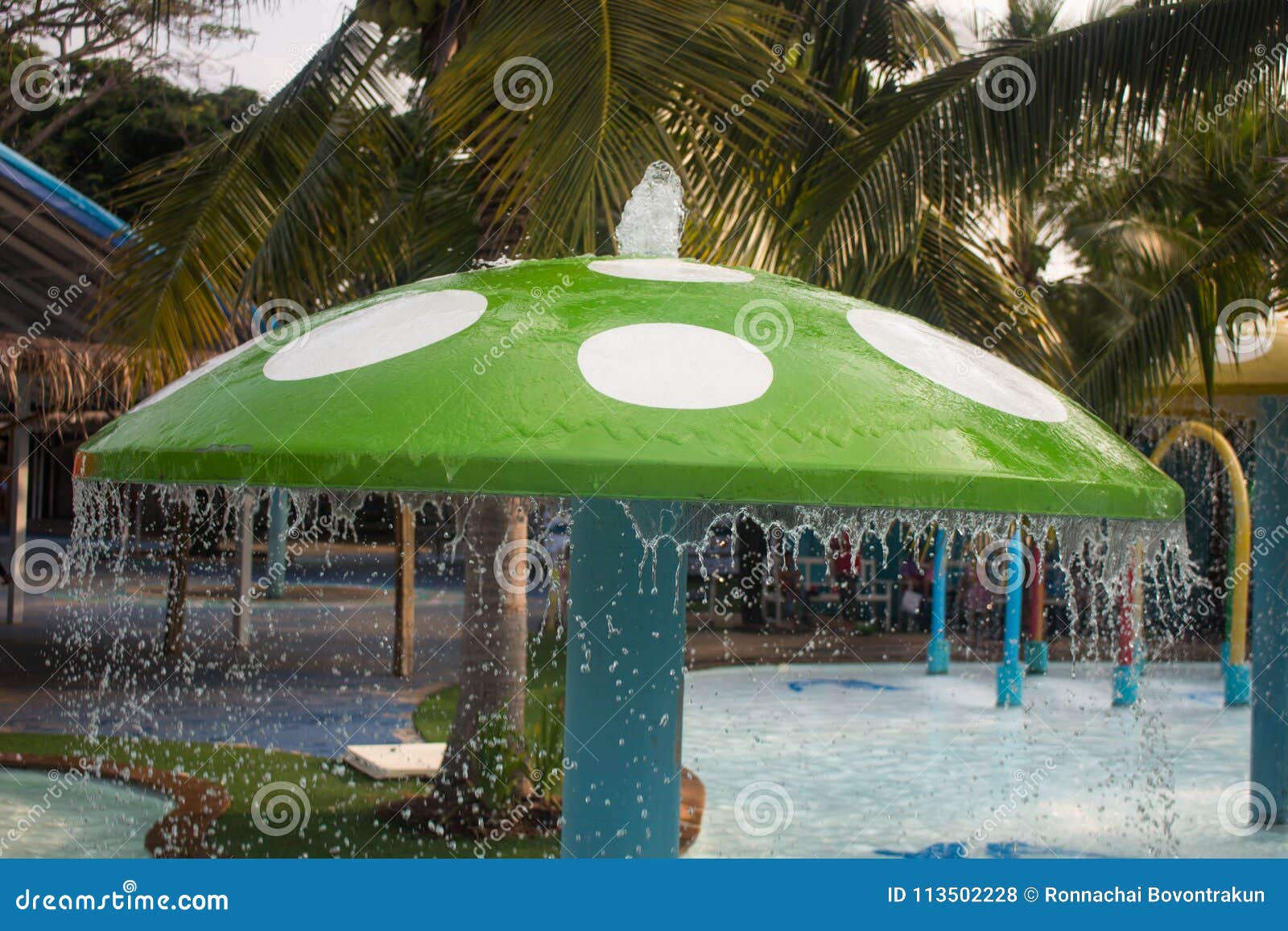 Green Mushroom Shaped Fountain Decorating in the Pool Stock Photo ...