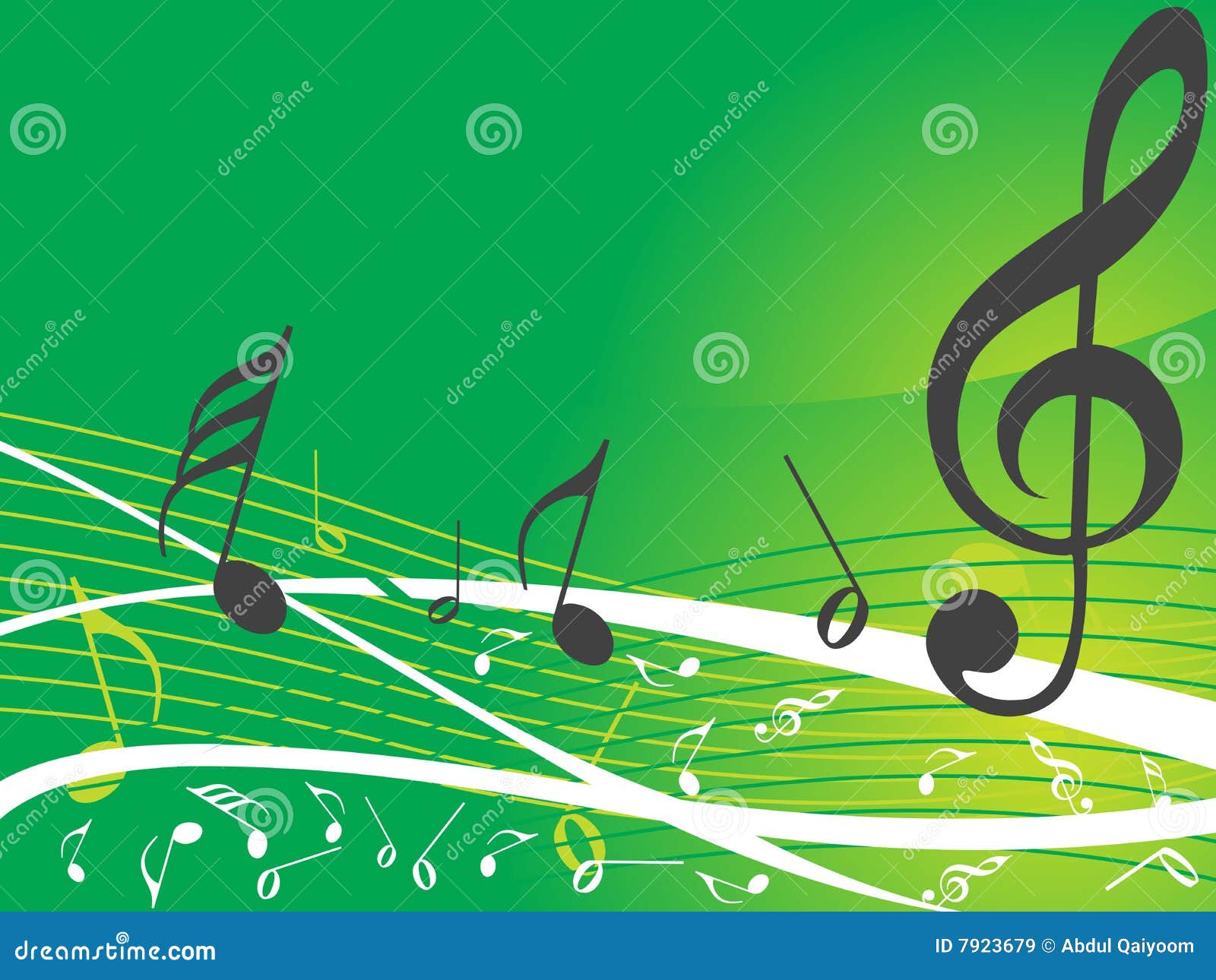 Green Musical Background with Different Notes Stock Illustration ...