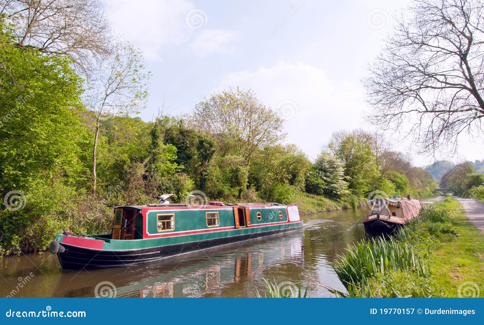 Green narrowboat stock image. Image of transportation - 19770157