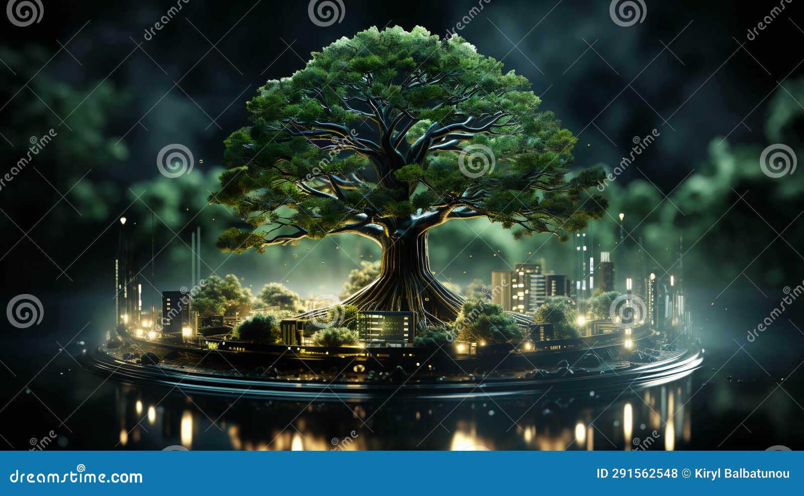 Green Natural Eco-friendly Tree and Computer Technology on an Abstract ...