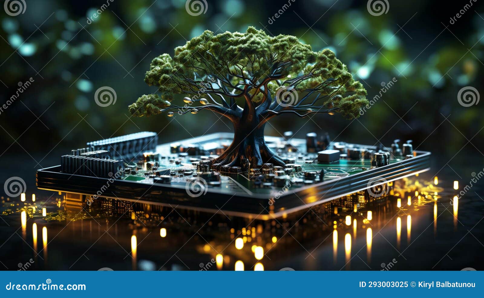 Green Natural Eco-friendly Tree and Computer Technology on an Abstract ...