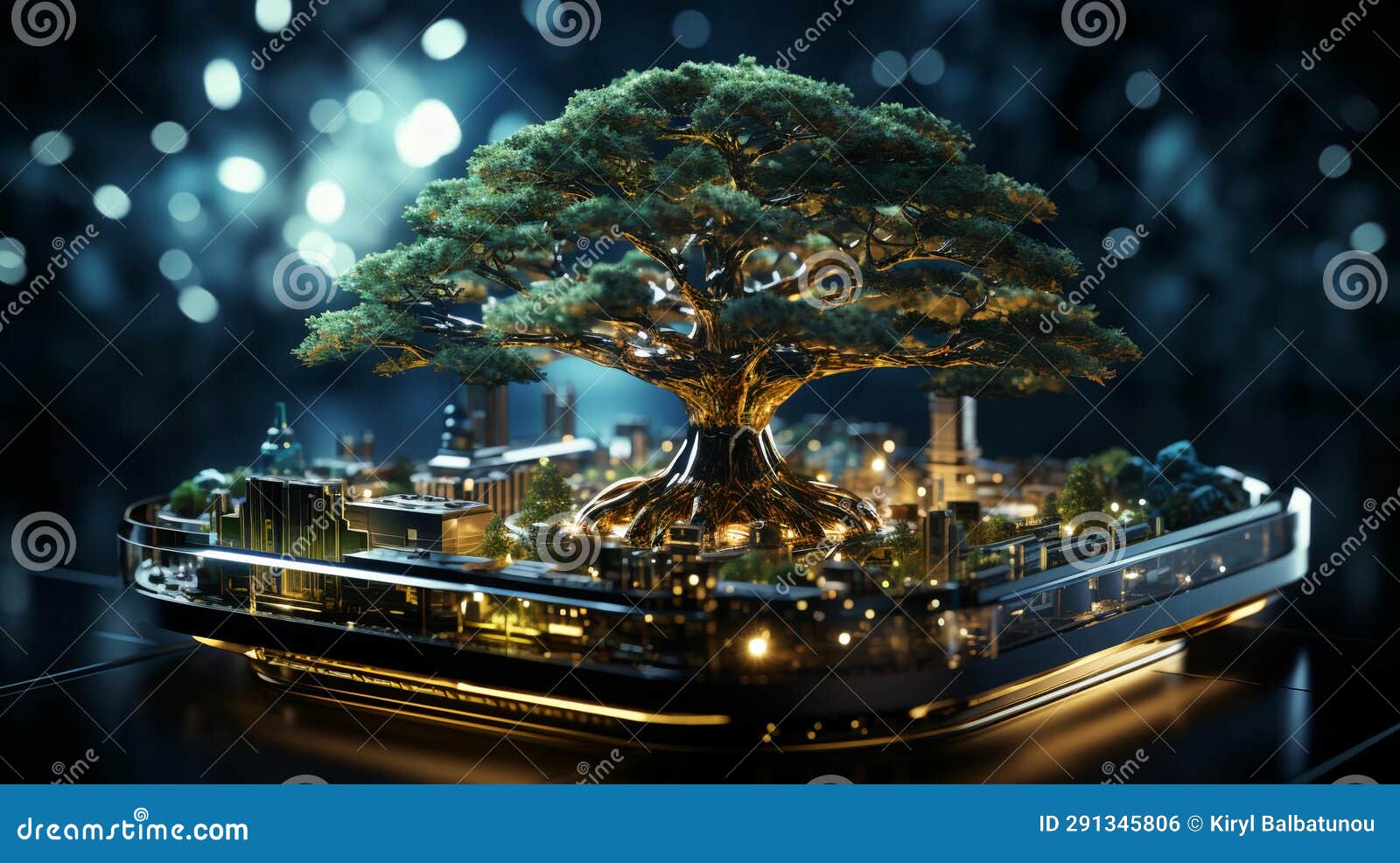 Green Natural Eco-friendly Tree and Computer Technology on an Abstract ...