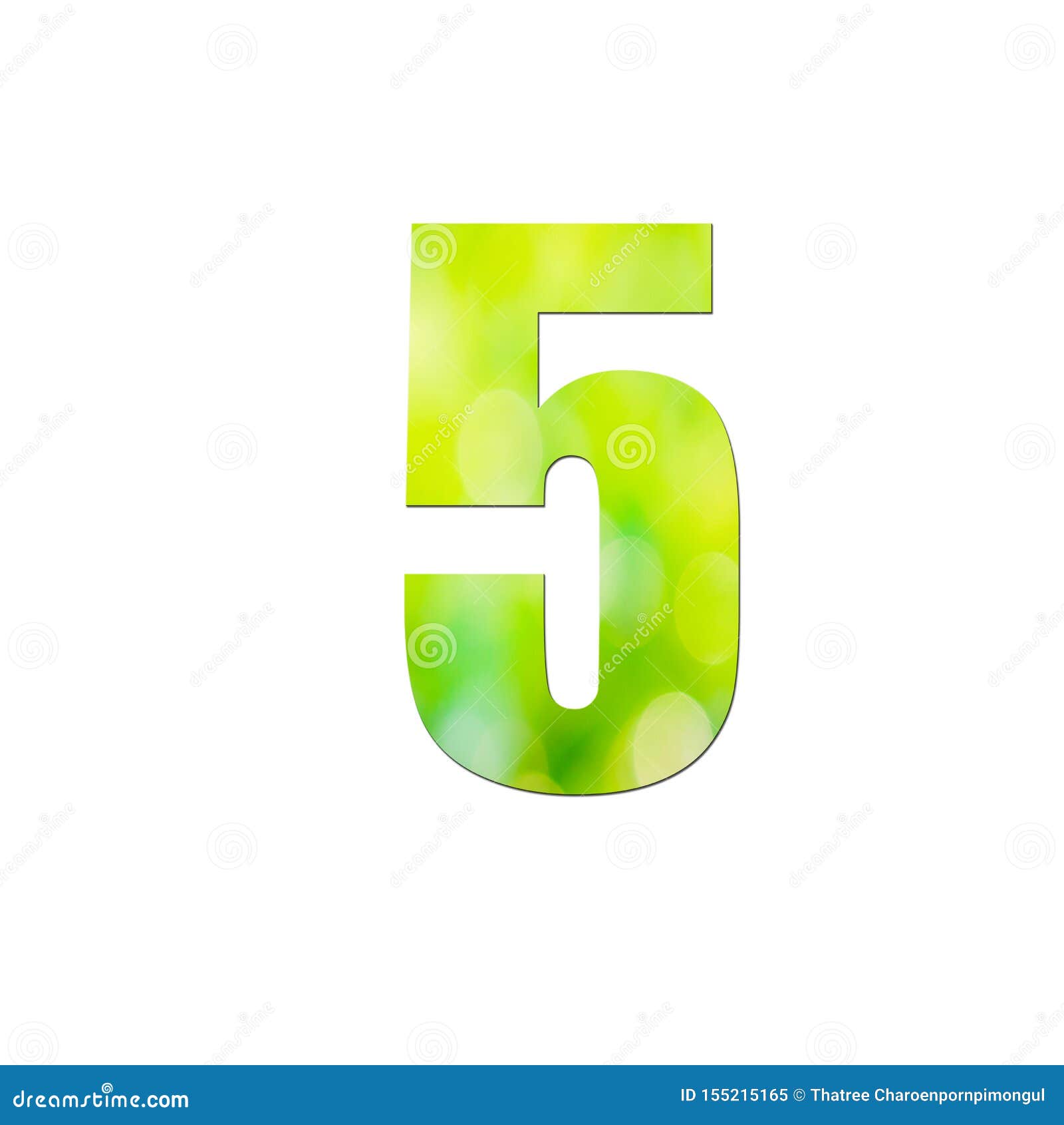 Green Natural in Number 5 Isolated on White Background. Stock ...