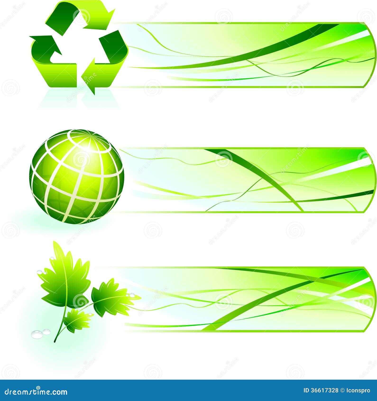 Green Nature Icons with Banners Stock Illustration - Illustration of ...