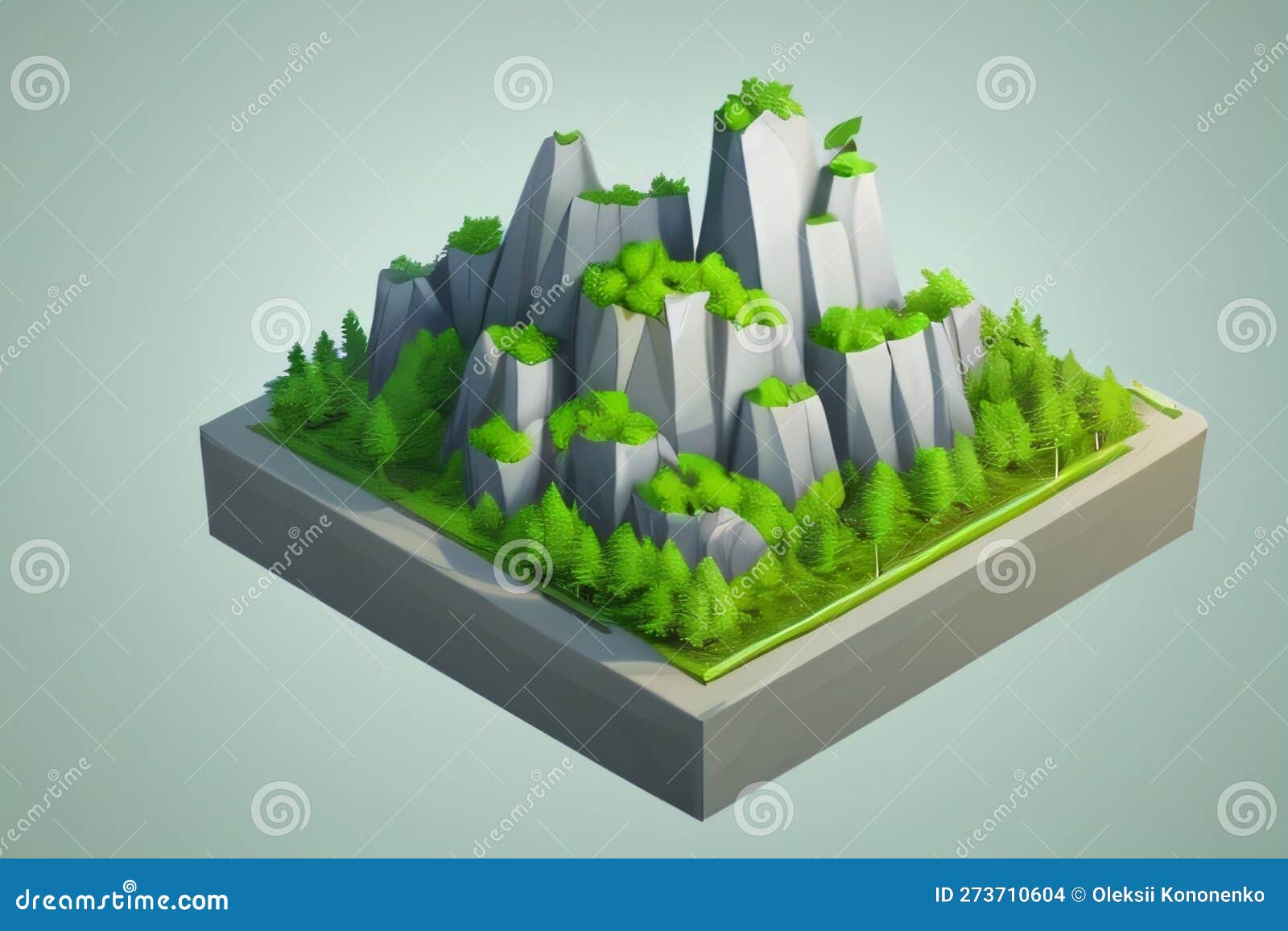 Green Nature Mountains Landscape.3d Nature Scene. Abstract Plant and ...
