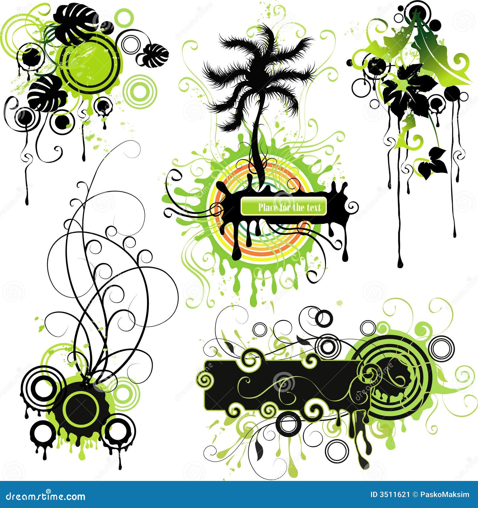 Green nature-themed motifs stock vector. Illustration of illustrated ...