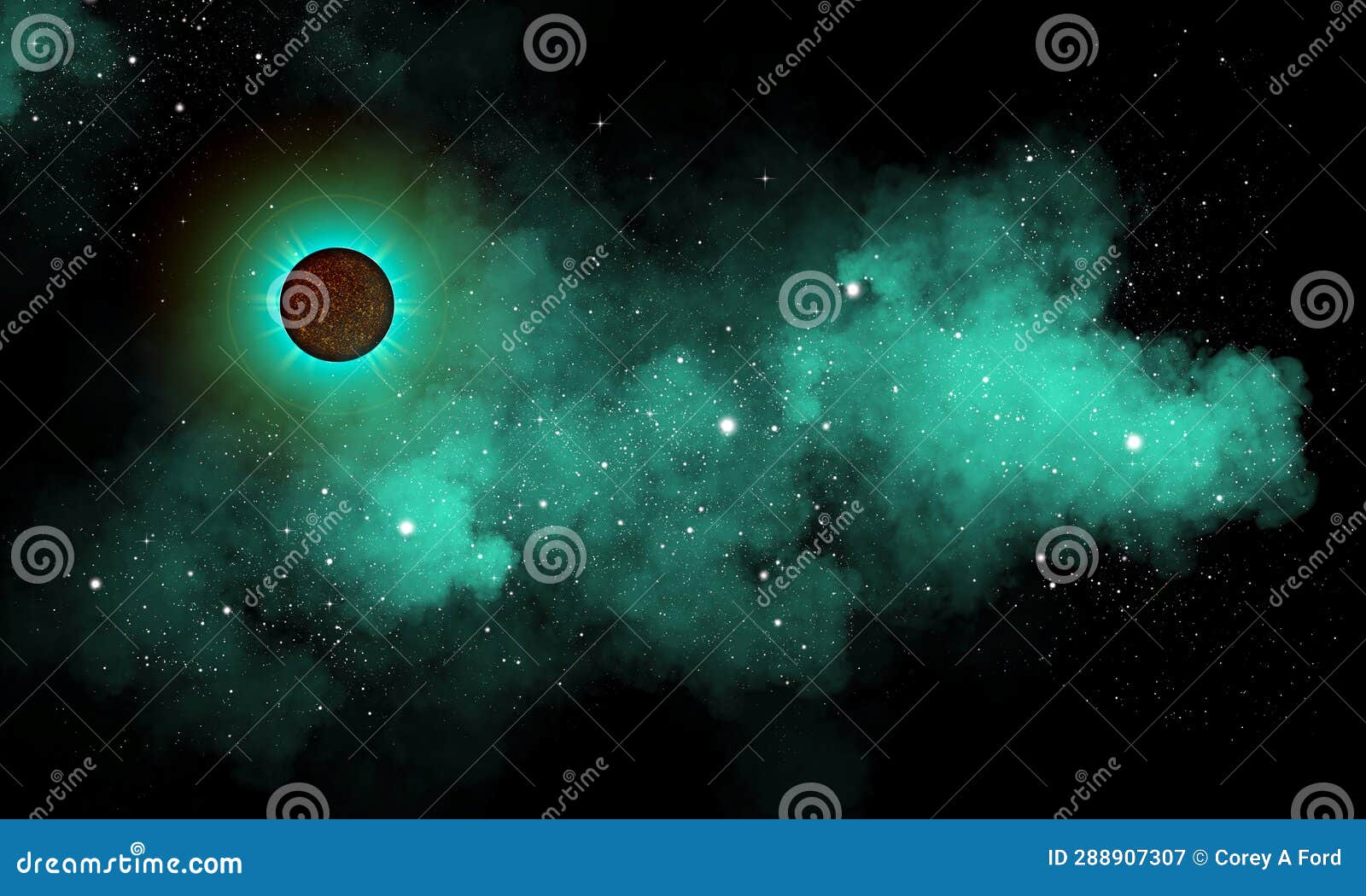 Green Nebula with Interstellar Cloud Formation Stock Illustration ...