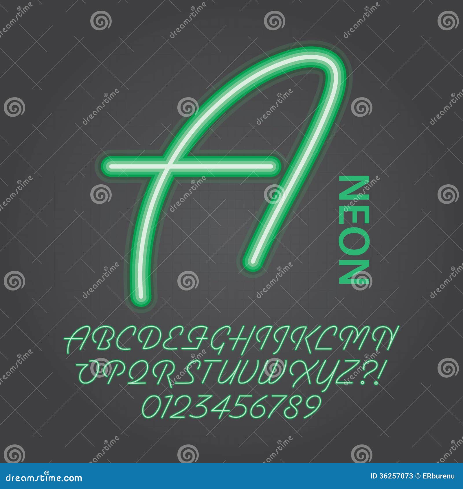 Green Neon Alphabet and Numbers Vector Stock Vector - Illustration of ...