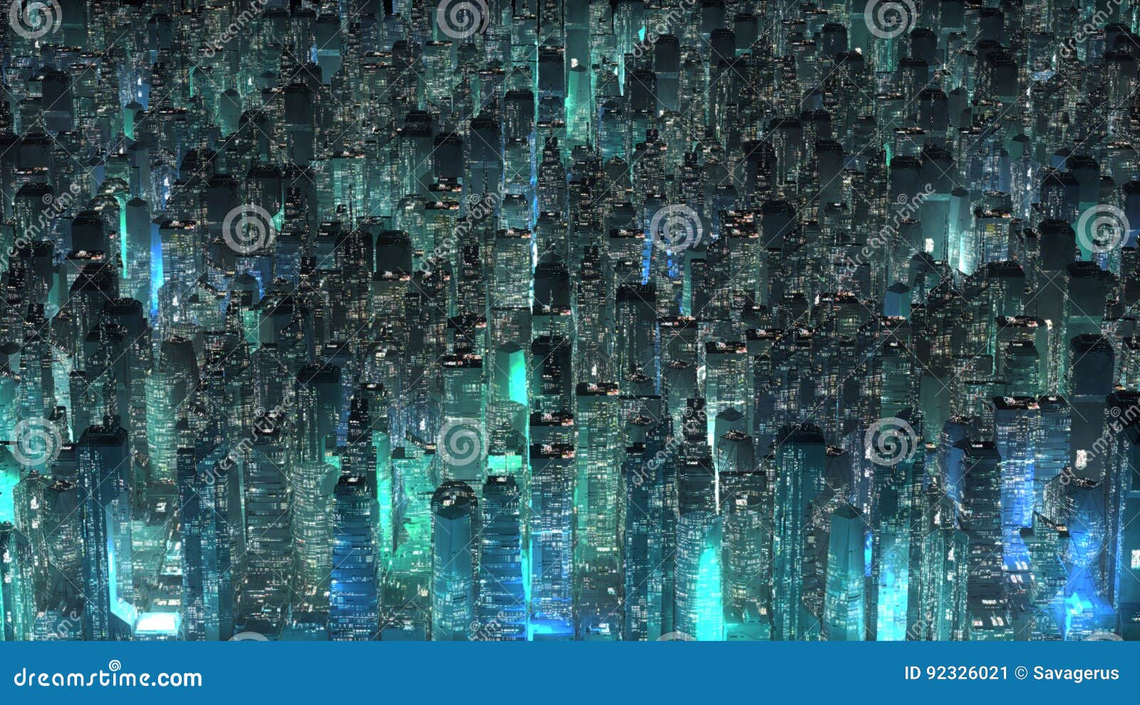 Green Neon City Skyscrapers Modern Technology Concept Stock ...