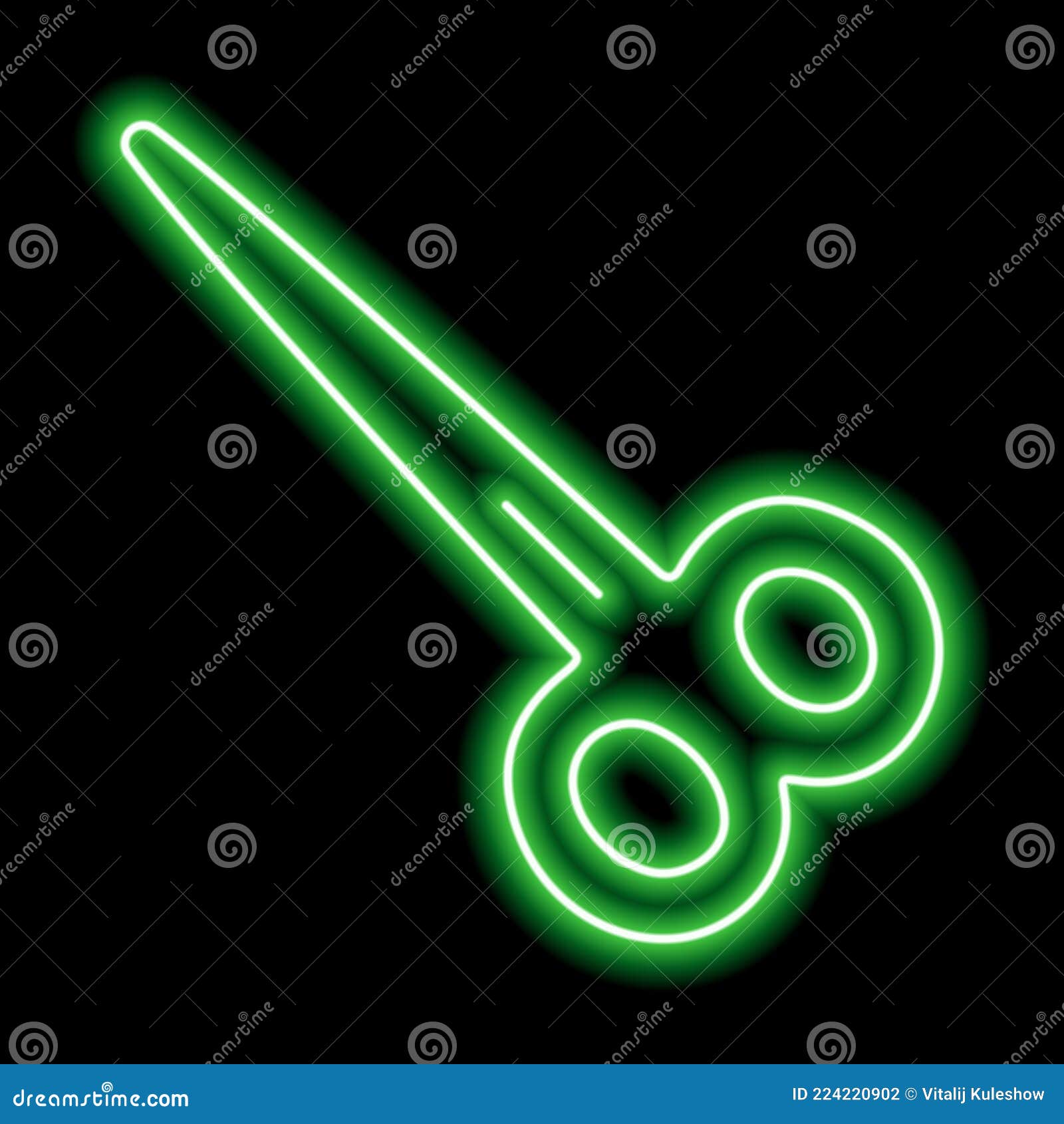 Green Neon Contour Scissors on a Black Background. Stock Vector ...