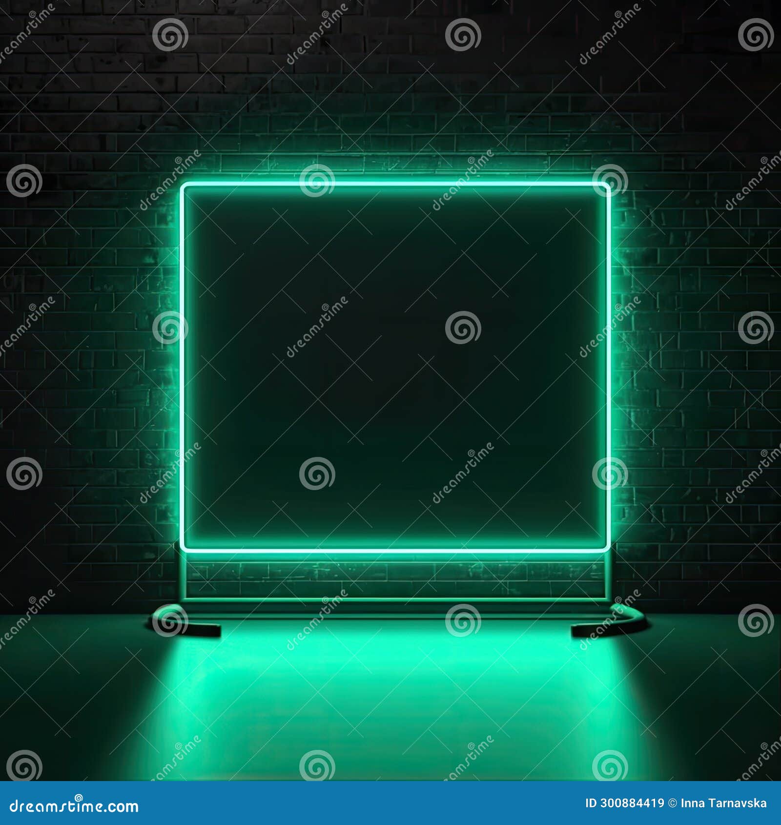 Green Neon Light Frame with Empty Blank Space for Mockup. Rectangle ...