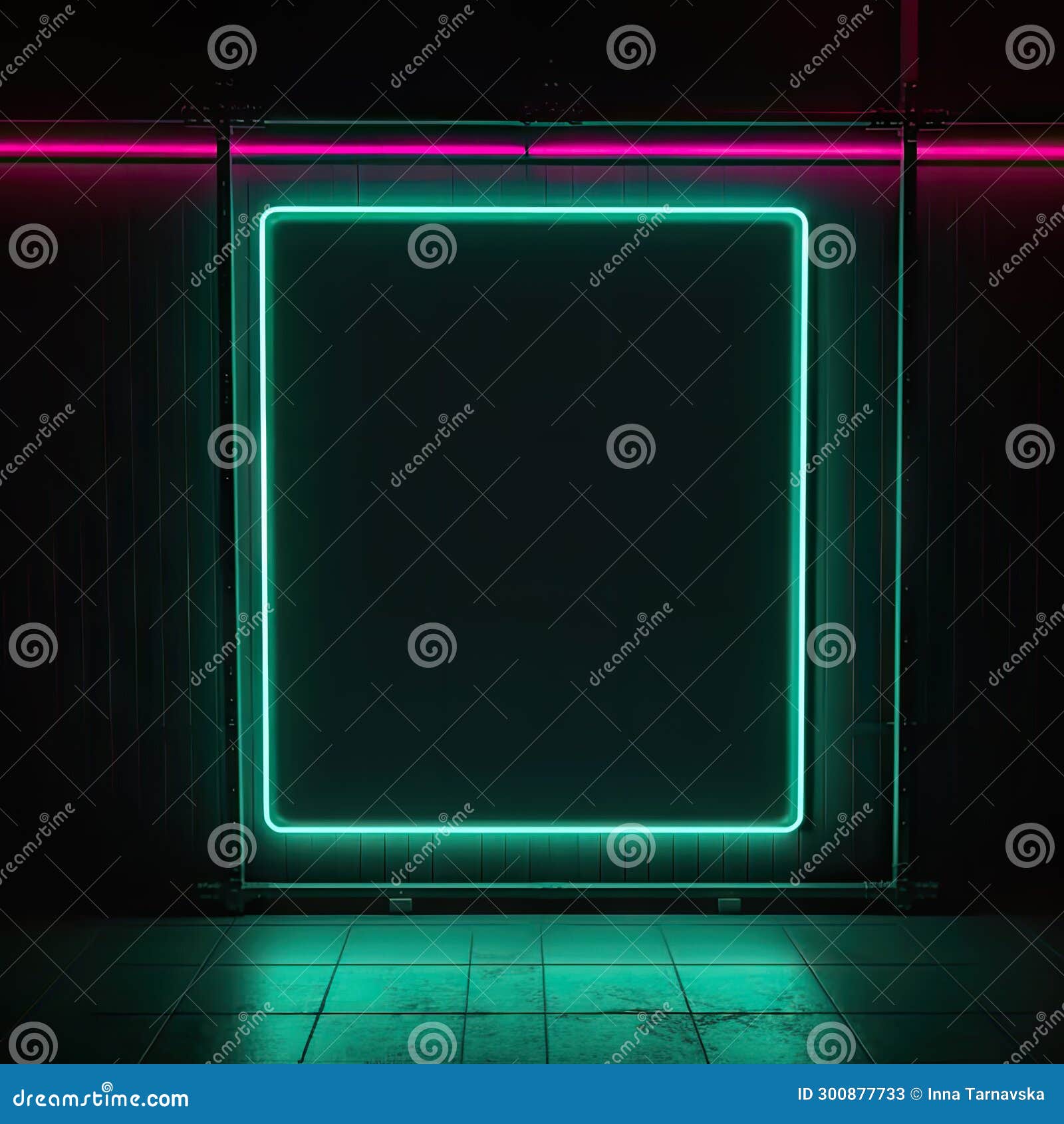 Green Neon Light Frame. Rectangle Fluorescent Blank Frame Stock Image ...