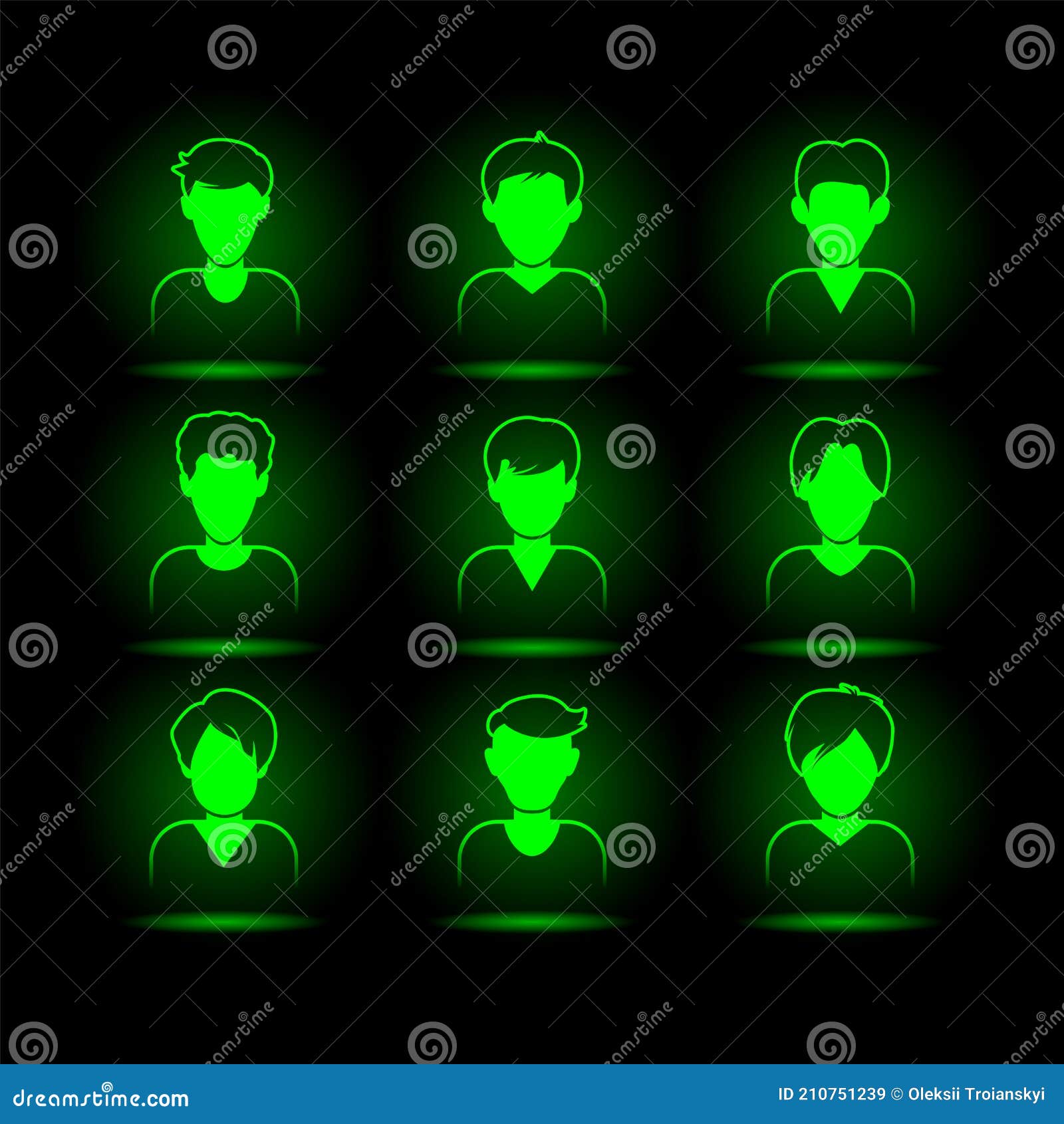 Green Neon Mans Avatar Set. Virtual Character Glowing Icons Collection ...