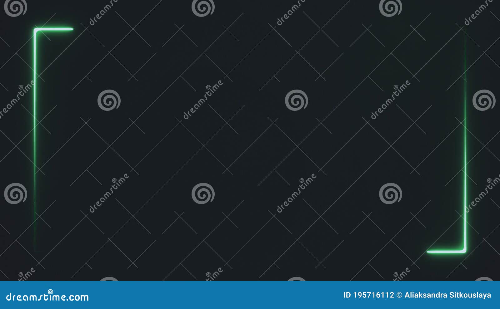 Green Neon Rectangle Frame at the Screen Edge on Black Background ...