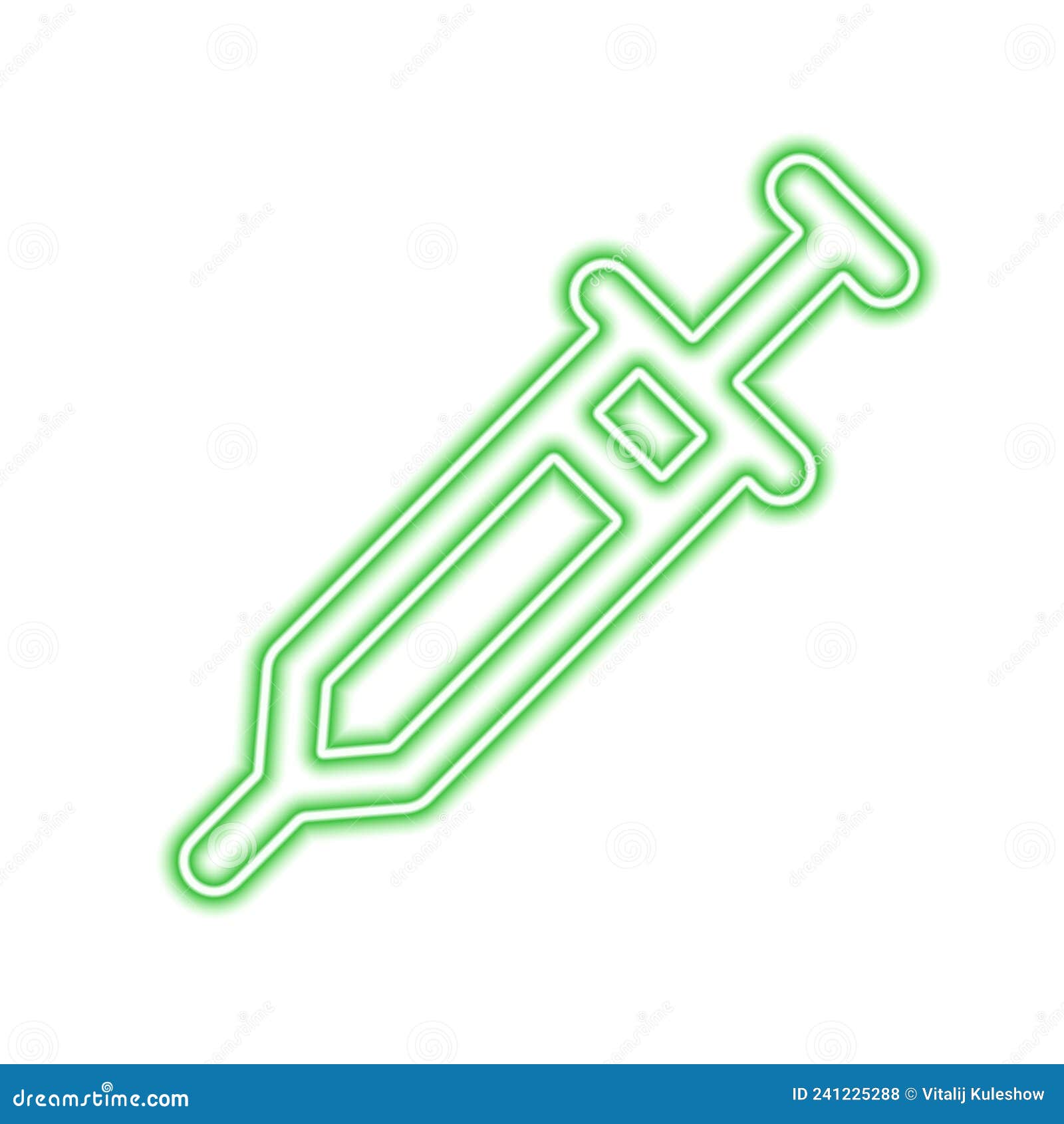 Green Neon Stylized Syringe Contour Isolated on White Stock ...