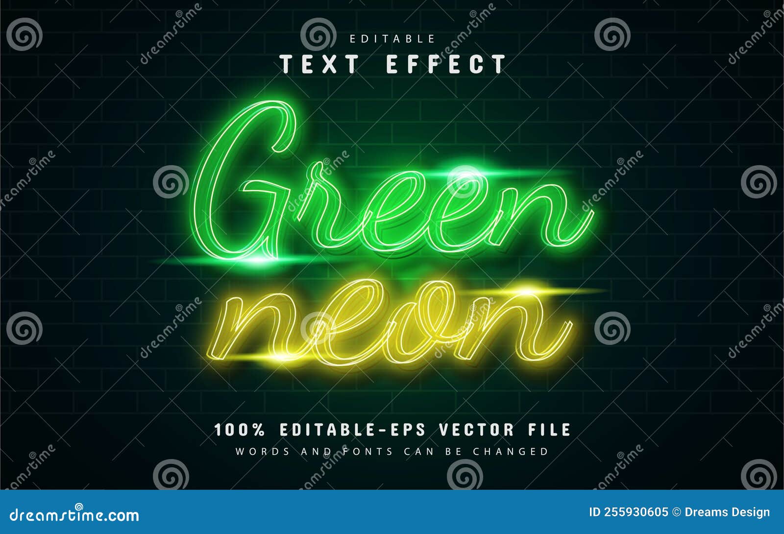 Green neon text effect stock vector. Illustration of type - 255930605