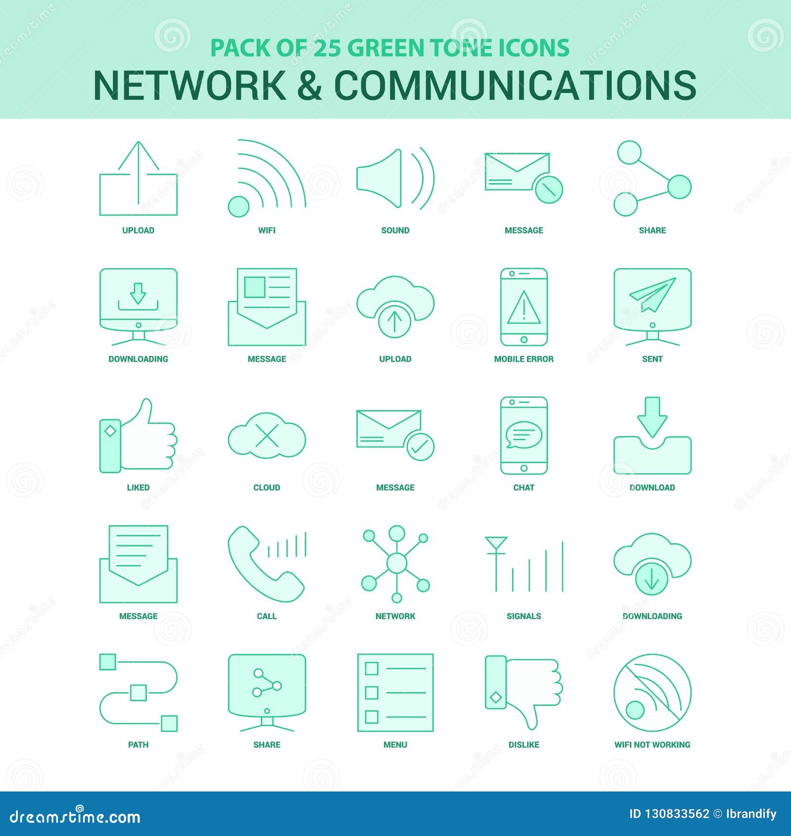 25 Green Network and Communication Icon Set Stock Vector - Illustration ...