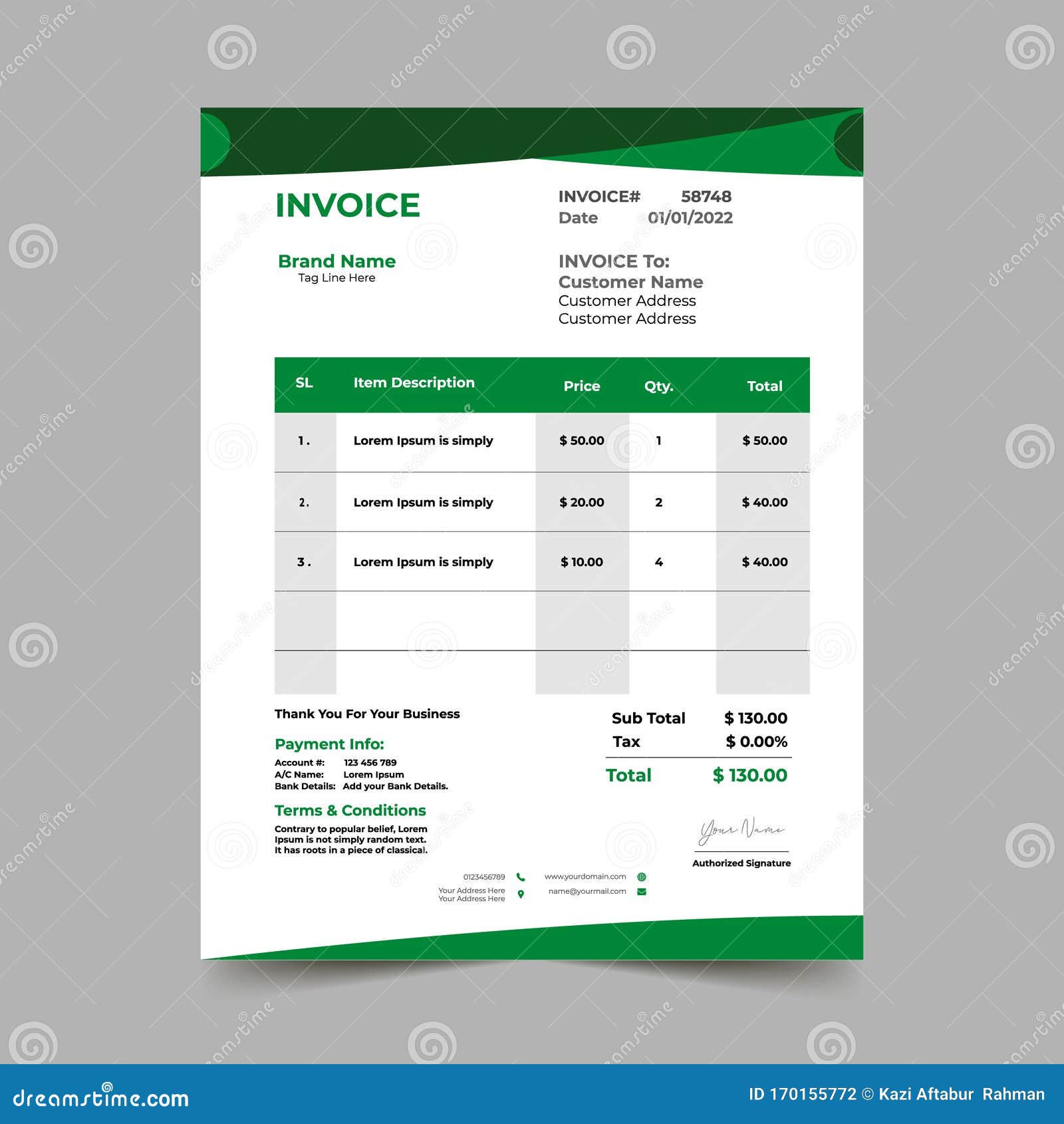Green Invoice Templates Modern Vector Designs Stock Image ...