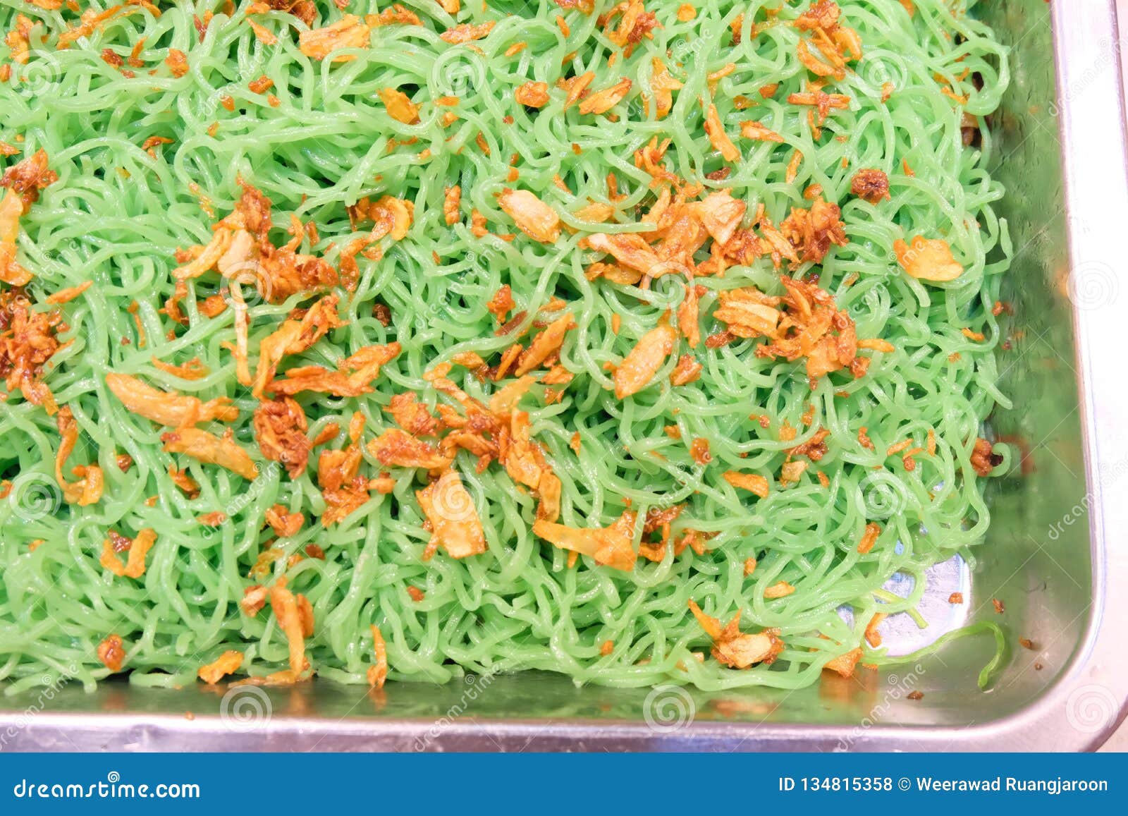 Green Noodles on the Pan from Thai Buffet Style. Stock Photo - Image of ...