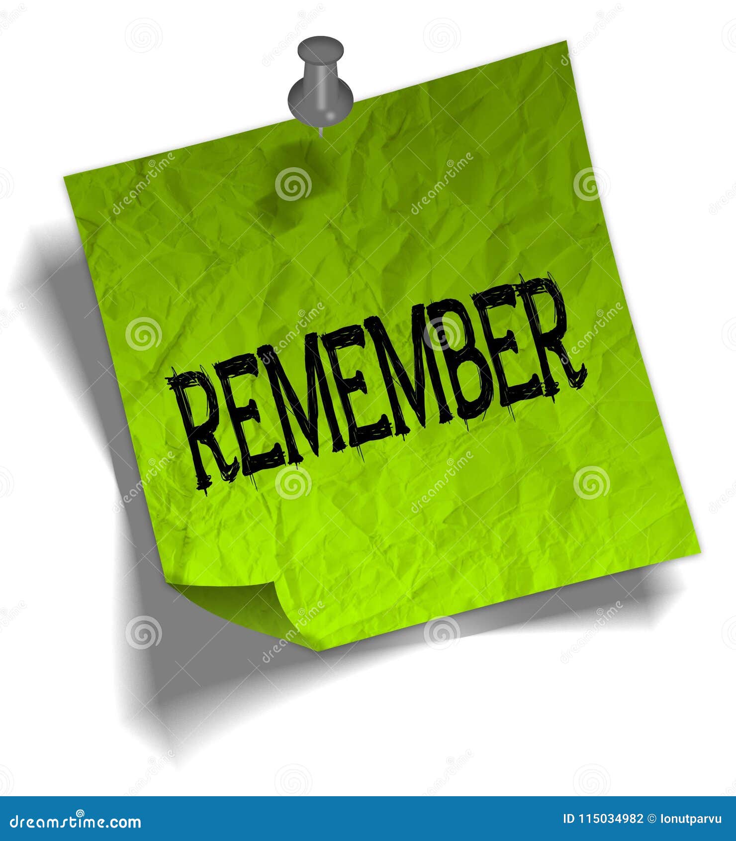Green Note Paper with REMEMBER Message and Push Pin Illustration. Stock ...