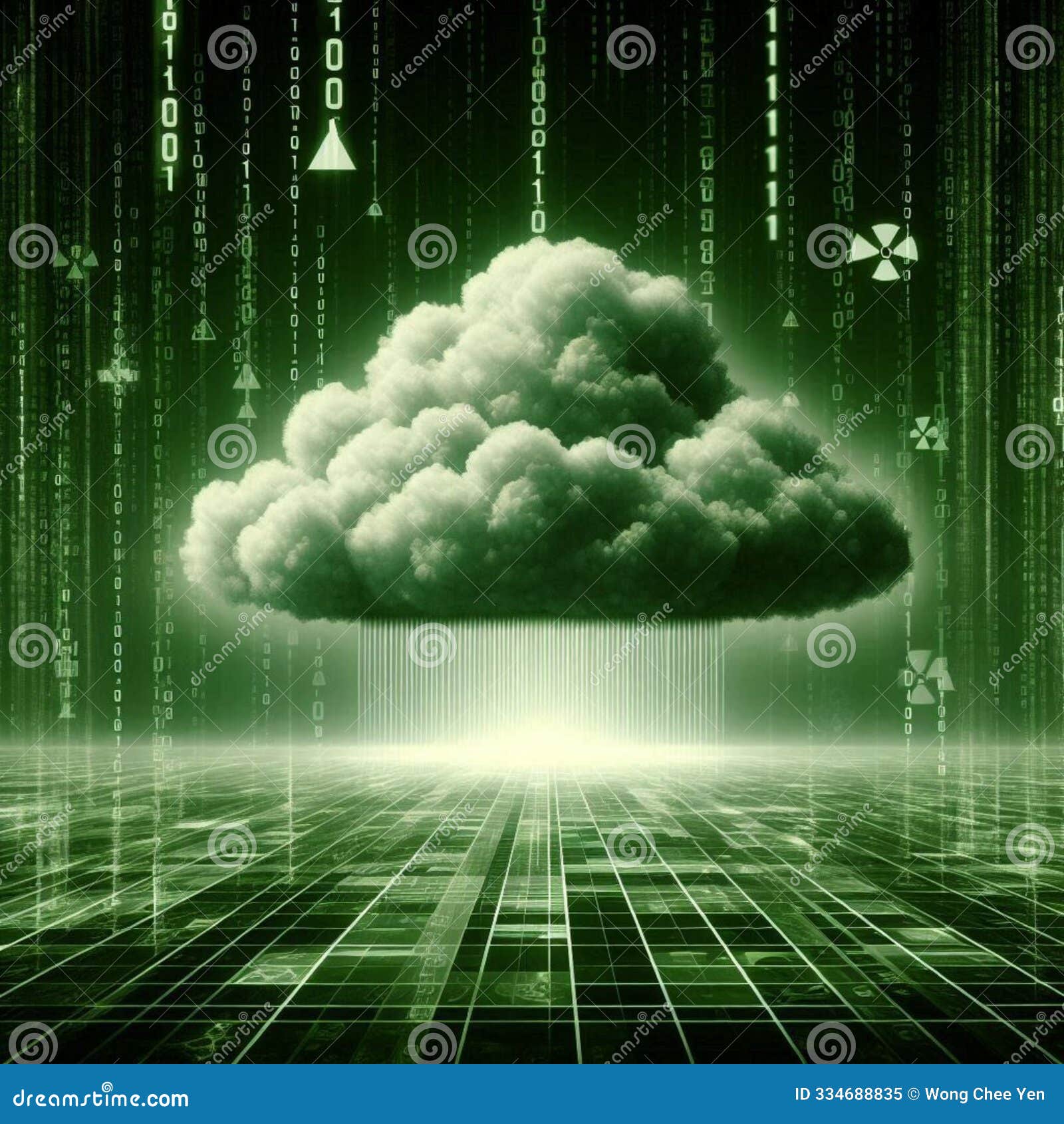 Nuclear Misinformation Cloud With Matrix Binary Code Illustration, Fake ...