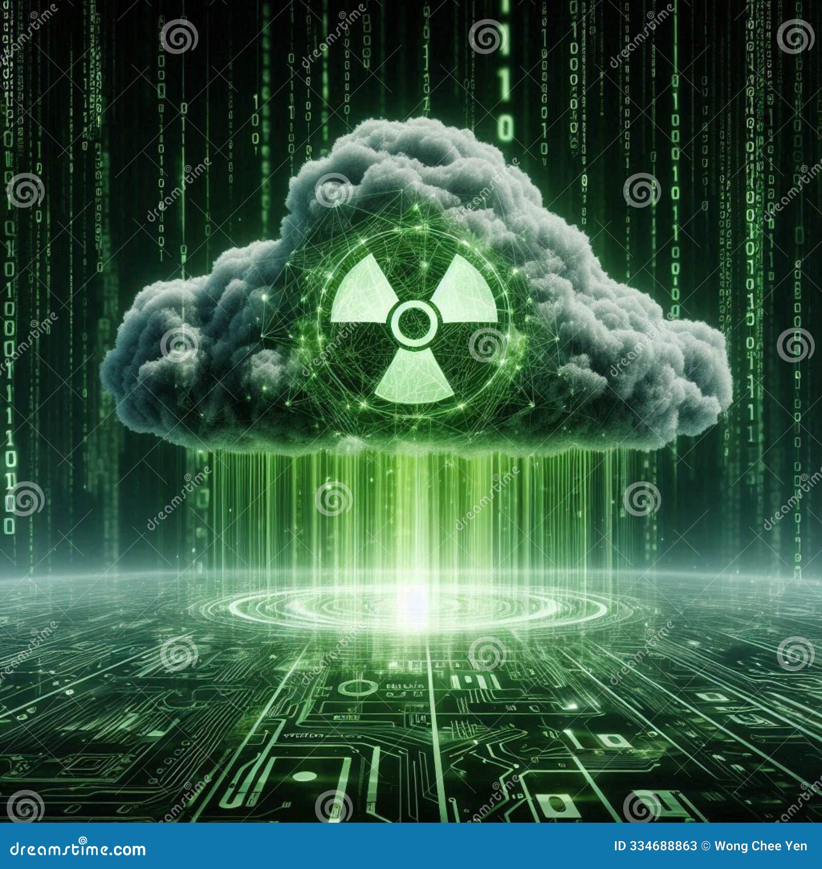 Green Nuclear Misinformation Cloud With Matrix Binary Code Illustration ...