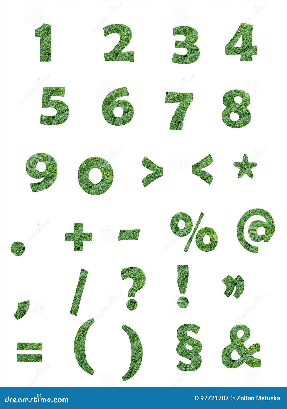 Green Numbers and Signs on White Background Stock Illustration ...