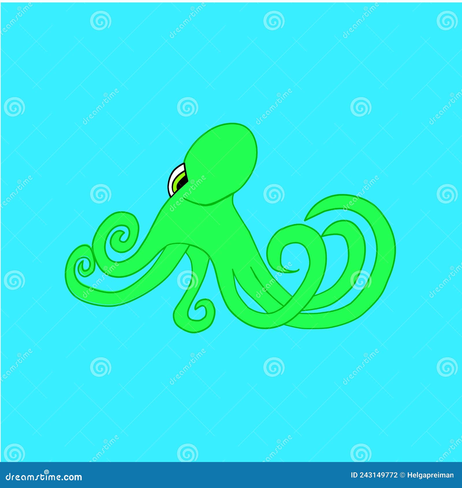 The Green Octopus on the Light Blue Background Stock Vector ...
