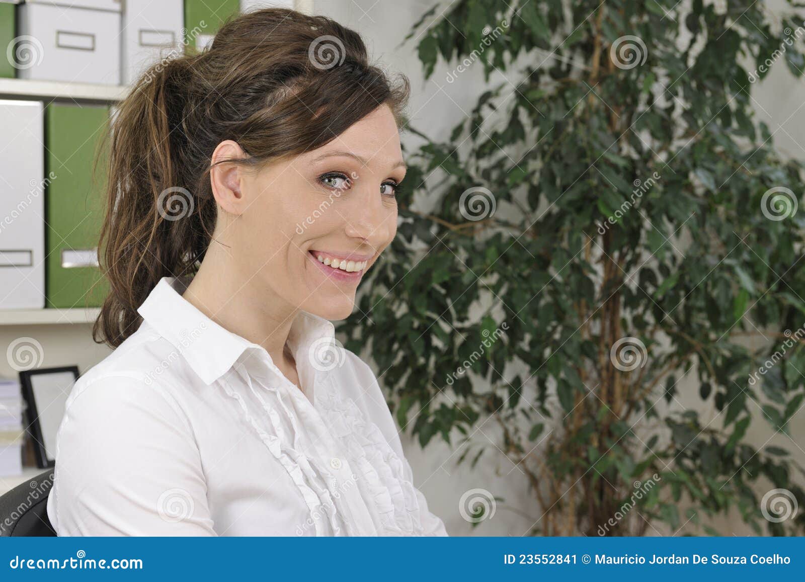 Green Office: Business Woman Working Stock Image - Image of ...