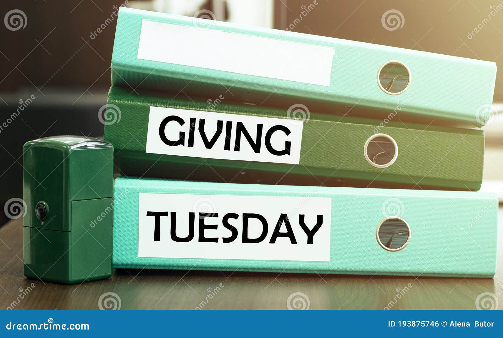 3 Green Office Folders with Text Giving Tuesday Stock Photo - Image of ...