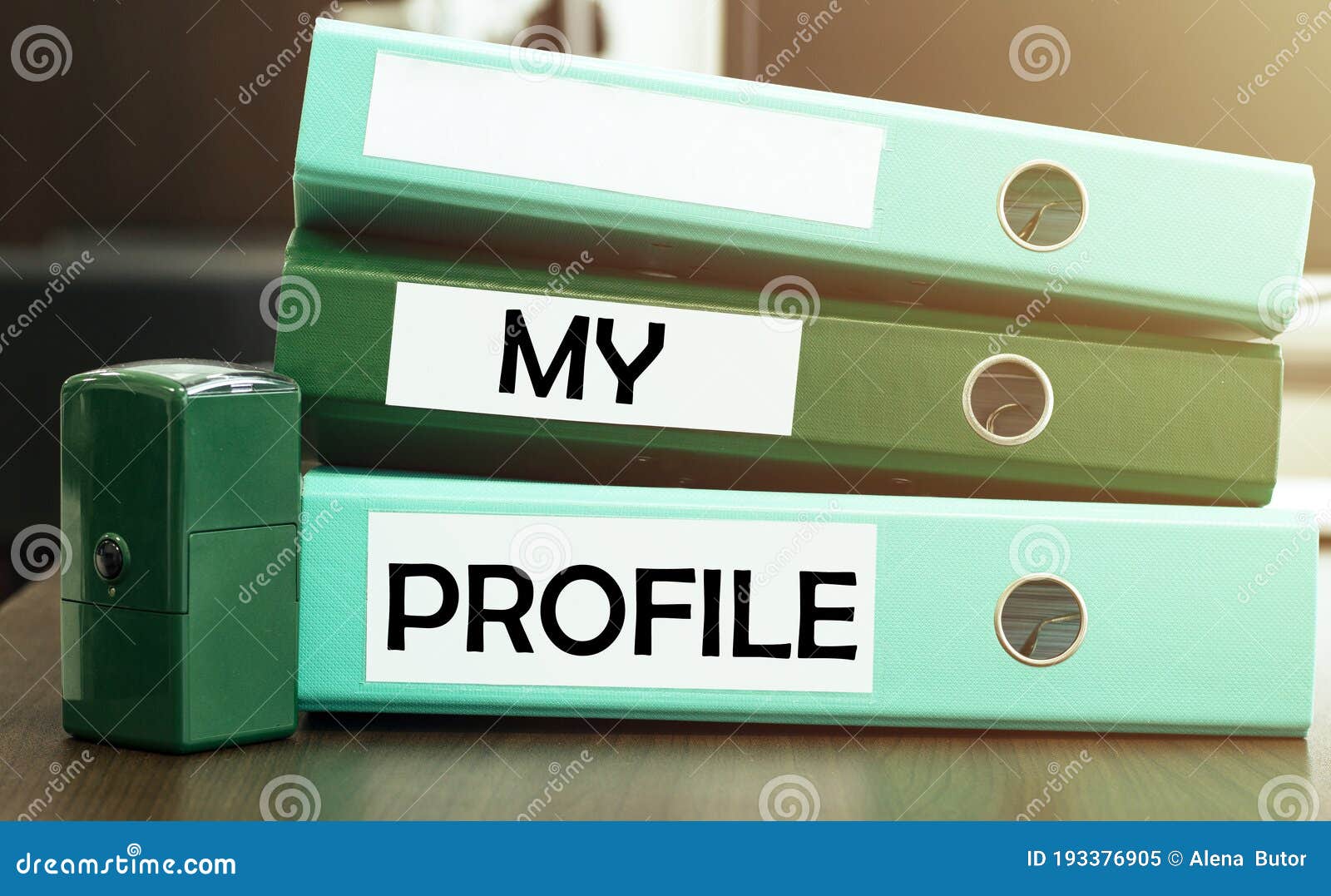 3 Green Office Folders with Text My Profile Stock Image - Image of ...