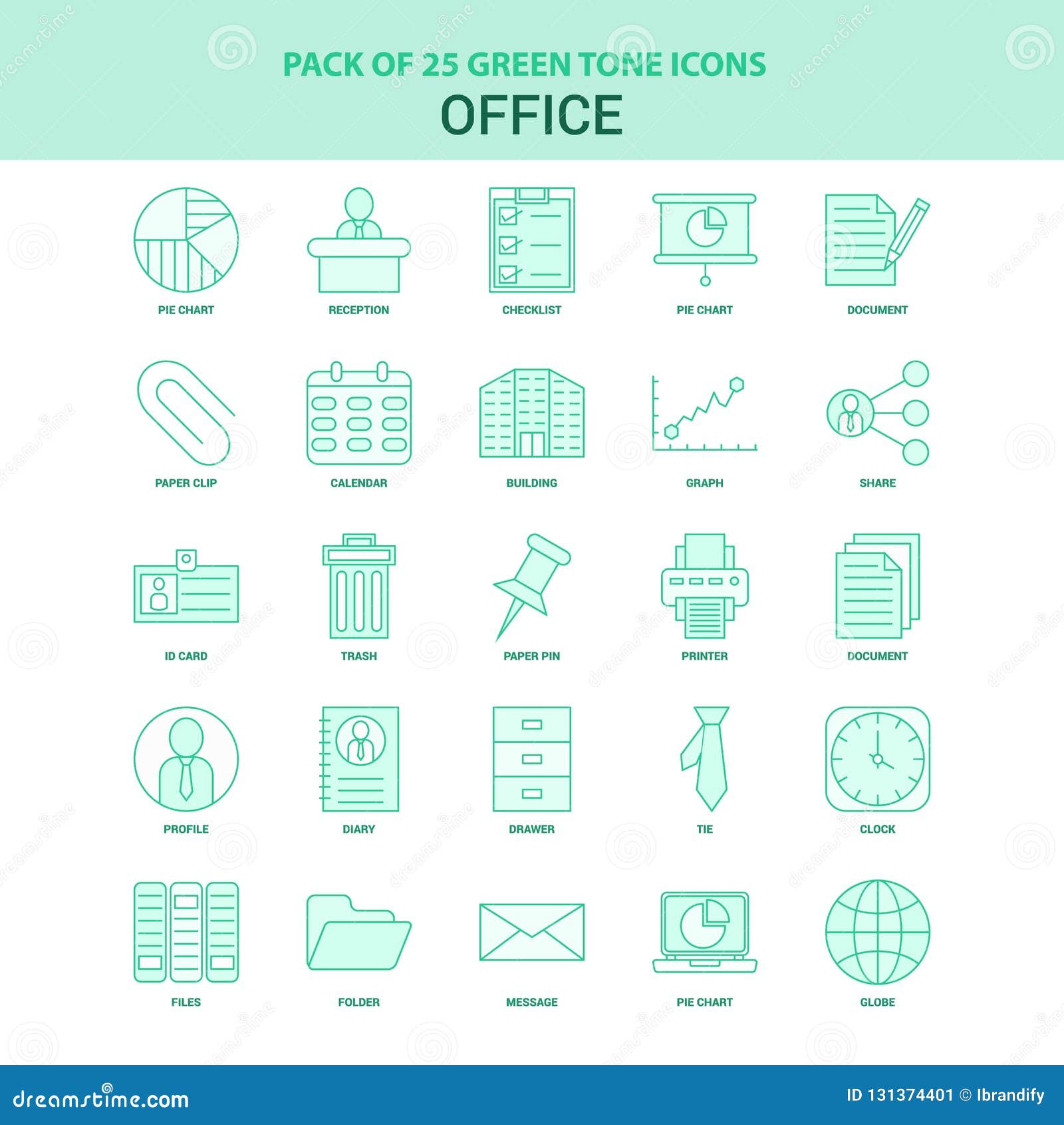25 Green Office Icon set stock vector. Illustration of business - 131374401