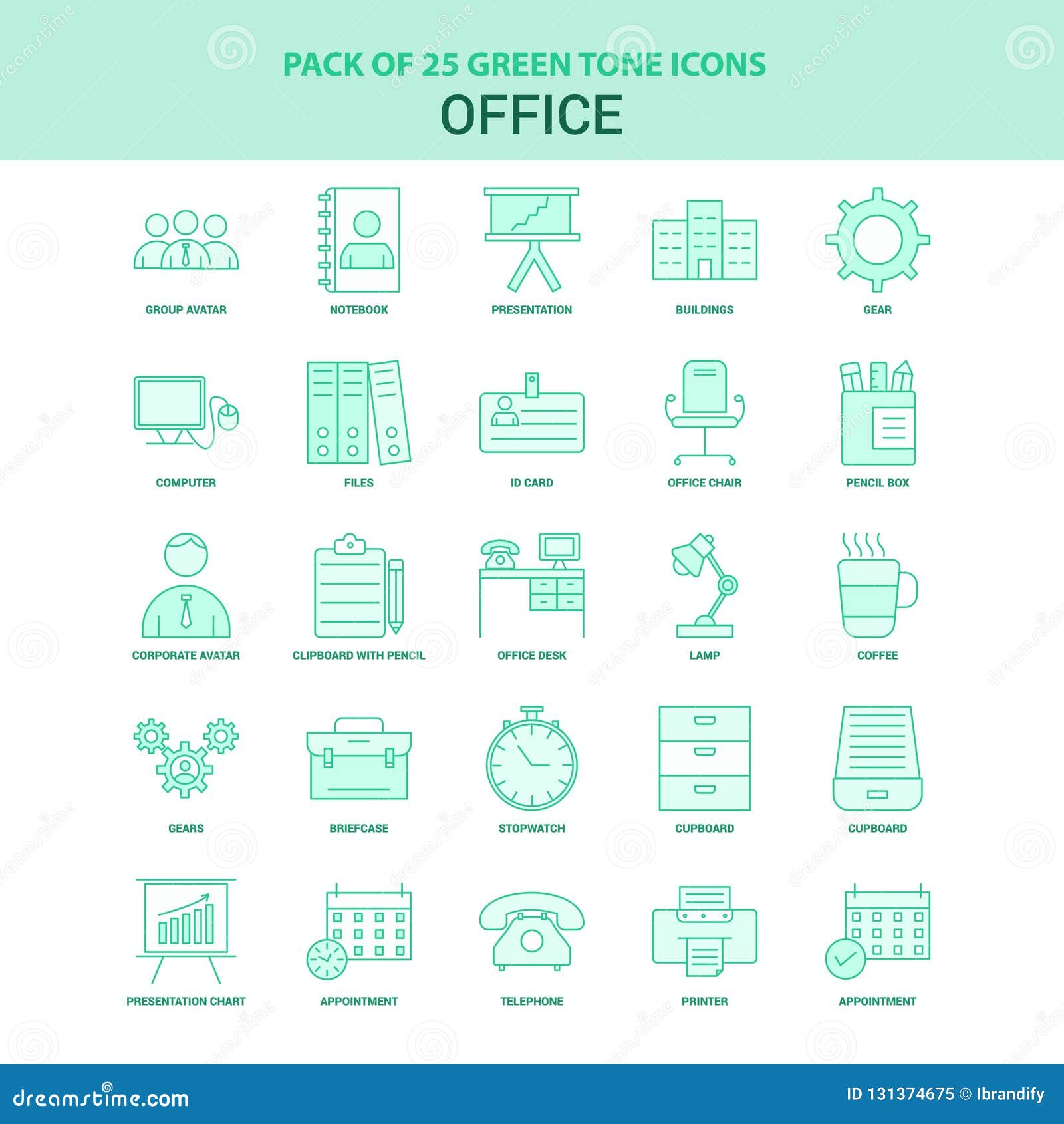 25 Green Office Icon set stock vector. Illustration of icon - 131374675
