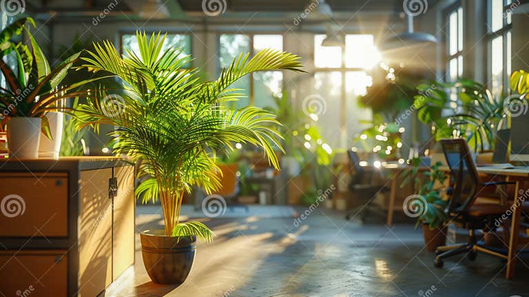 Green Office, an Office Space Harmoniously Blending Greenery with Workstations. Stock ...