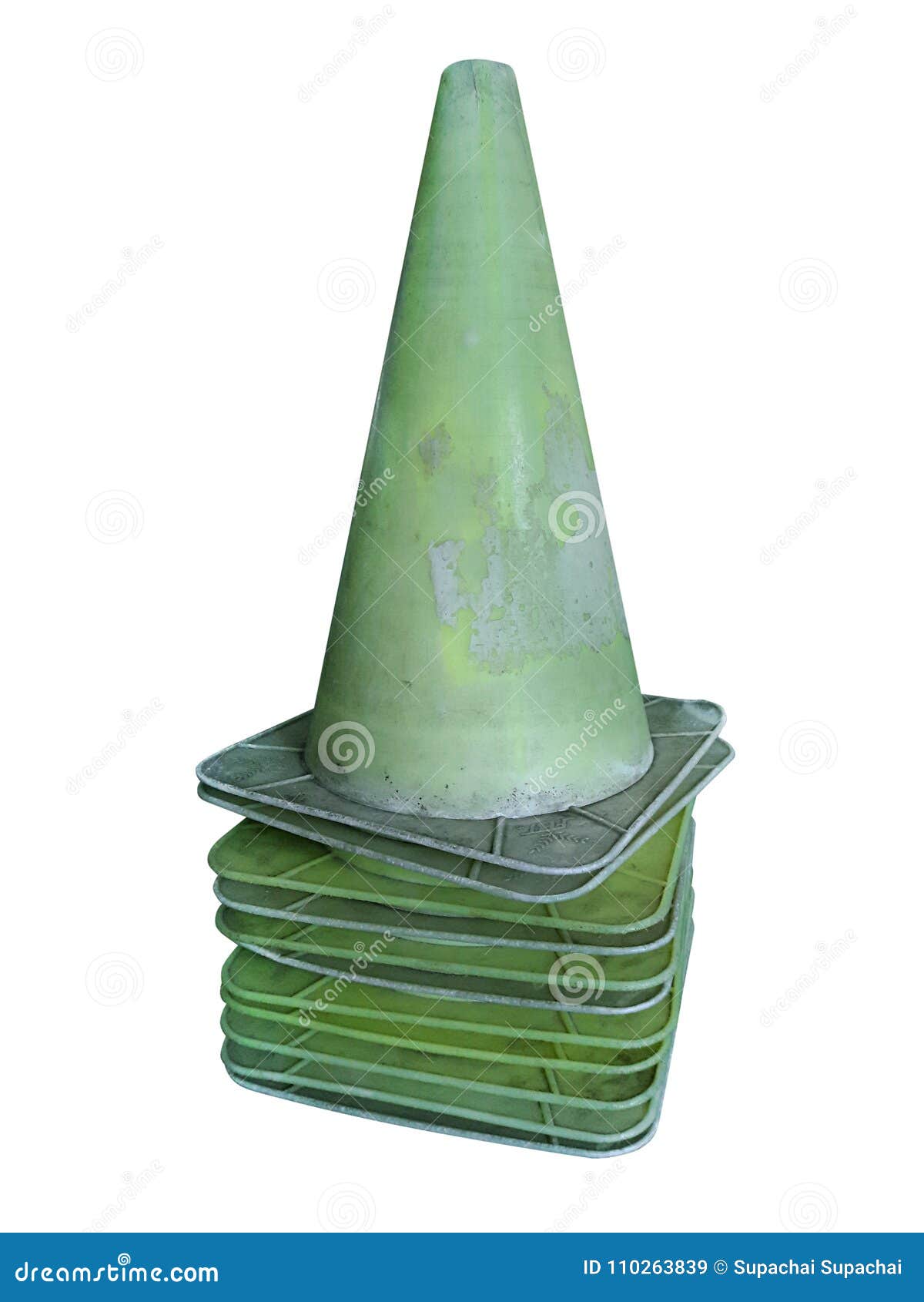 Green Old Traffic Cone Isolated on White Backgroud Stock Image - Image ...