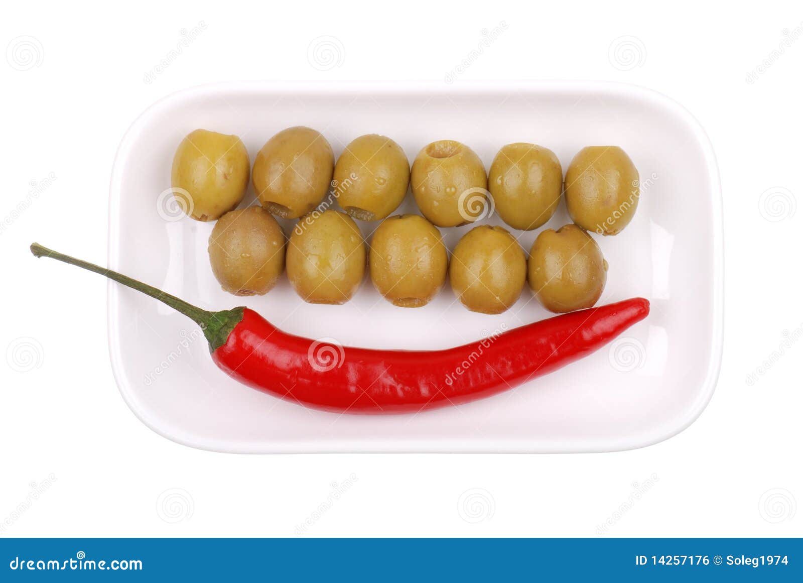 Green Olives and Chili Pepper Stock Photo - Image of close, flatware ...