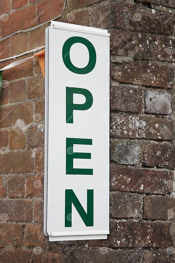 Green Open Sign stock photo. Image of text, wall, white - 28410762