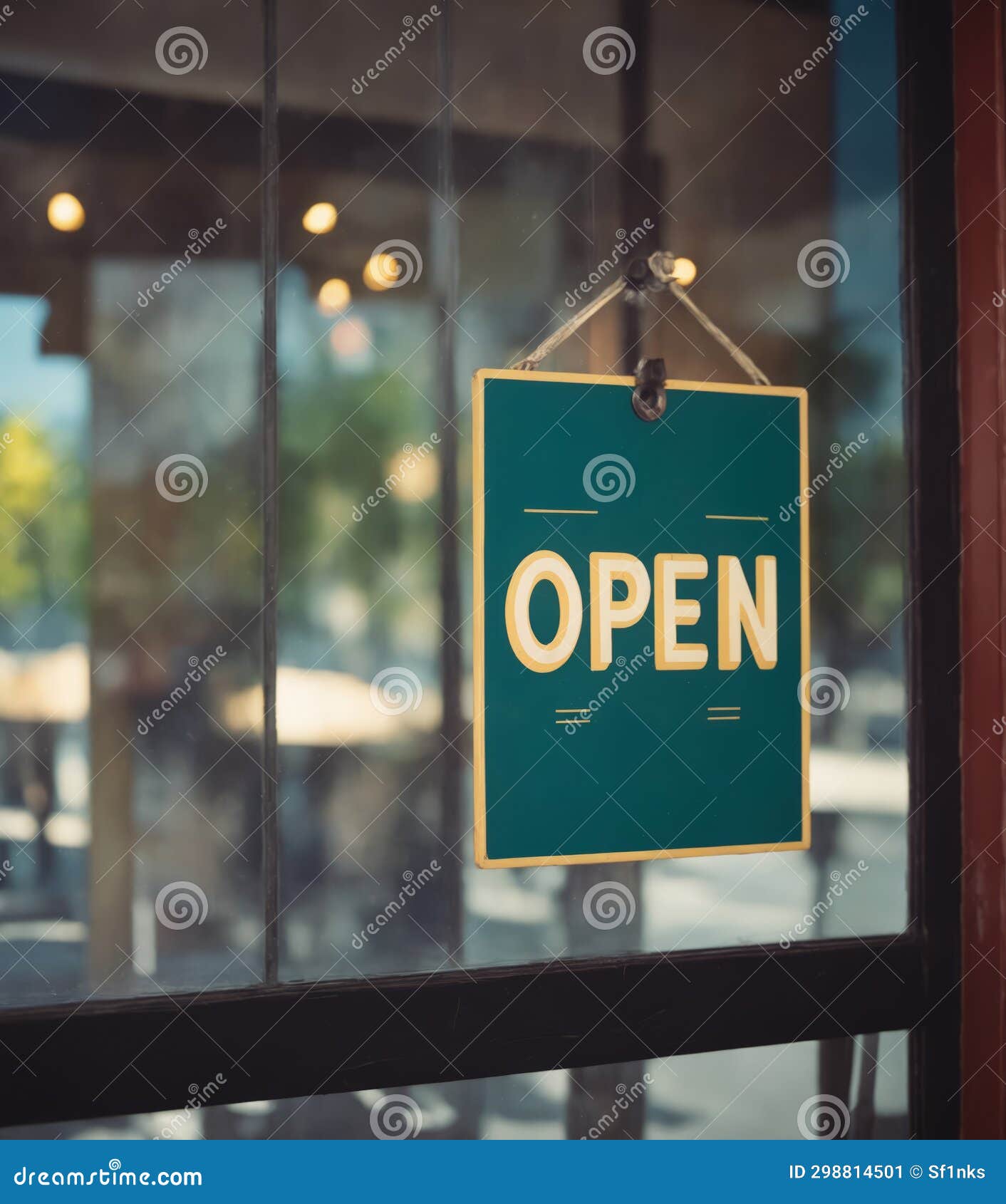 A Green Open Sign Hanging on a Store Window, Visible from the Street ...