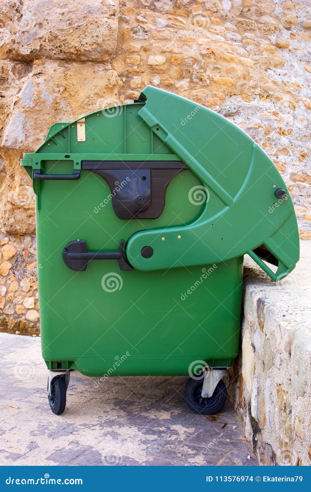 Green open trash dumpster. stock photo. Image of portability - 113576974