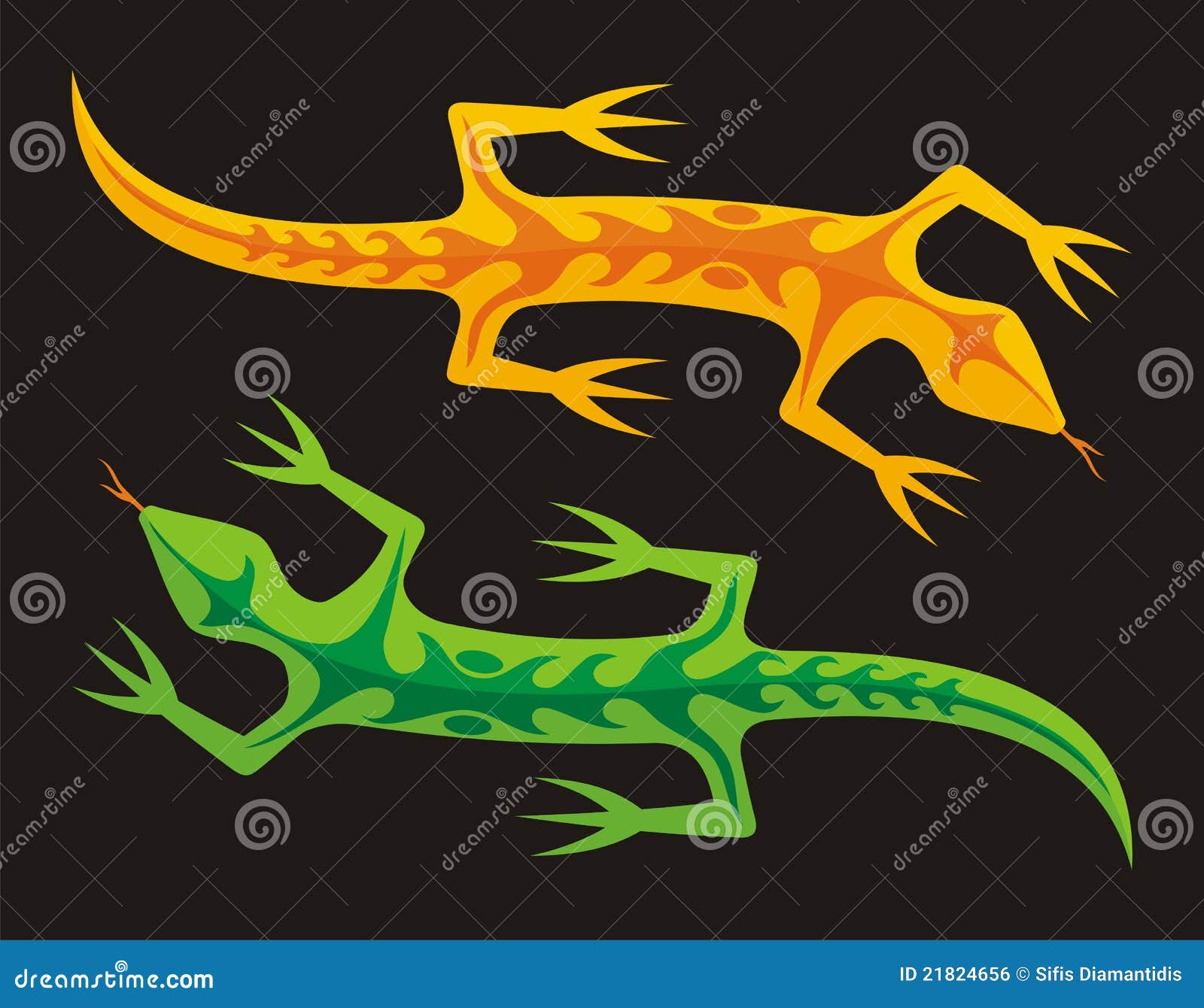Green and orange lizards stock vector. Illustration of lizard - 21824656