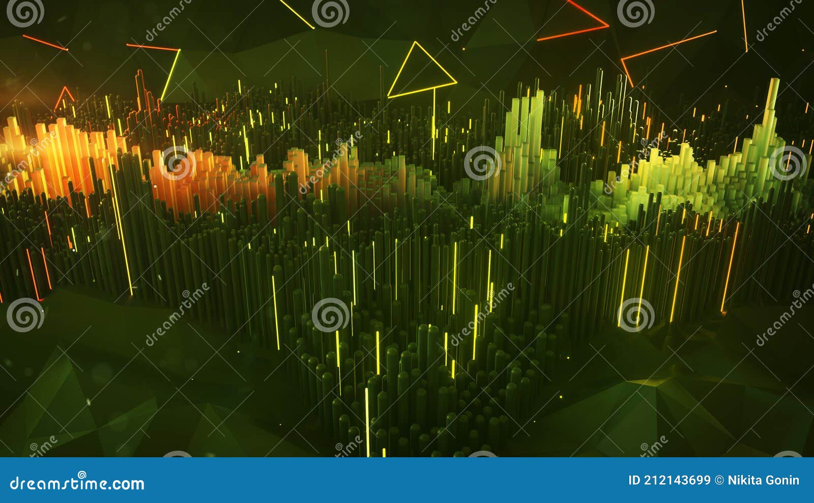 Green and Orange Neon Bars 3D Render Illustration Stock Illustration ...