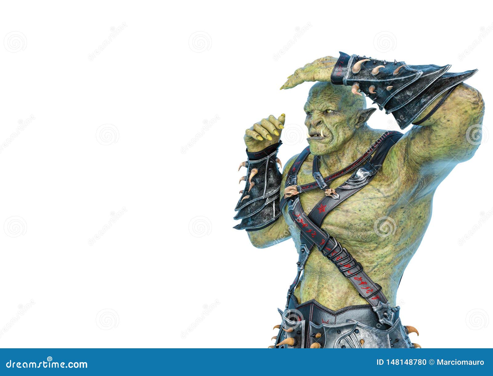 Green Orc is Looking for War in a White Background Side View Stock ...