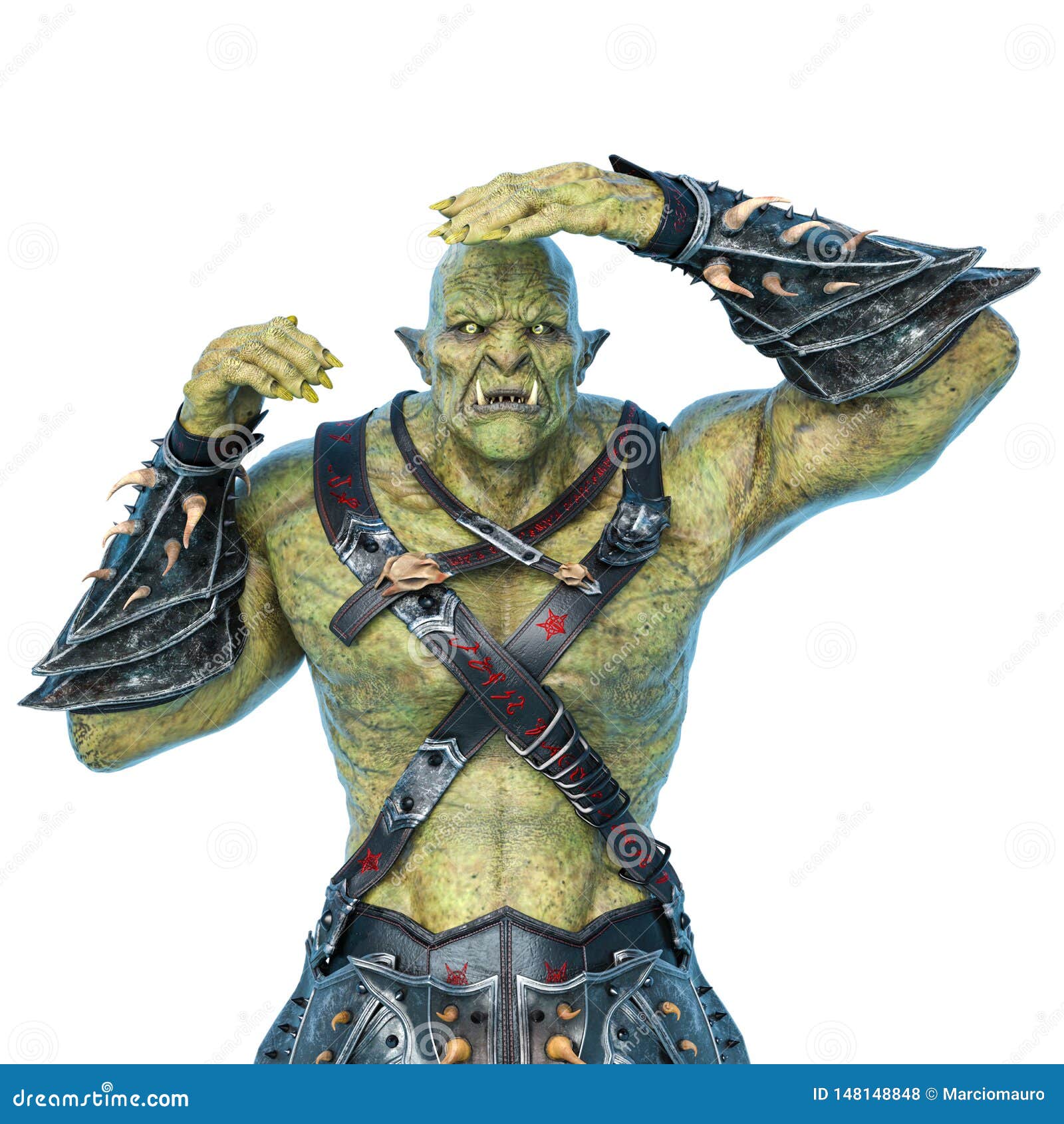 Green Orc is Looking for War in a White Background Side View Stock ...
