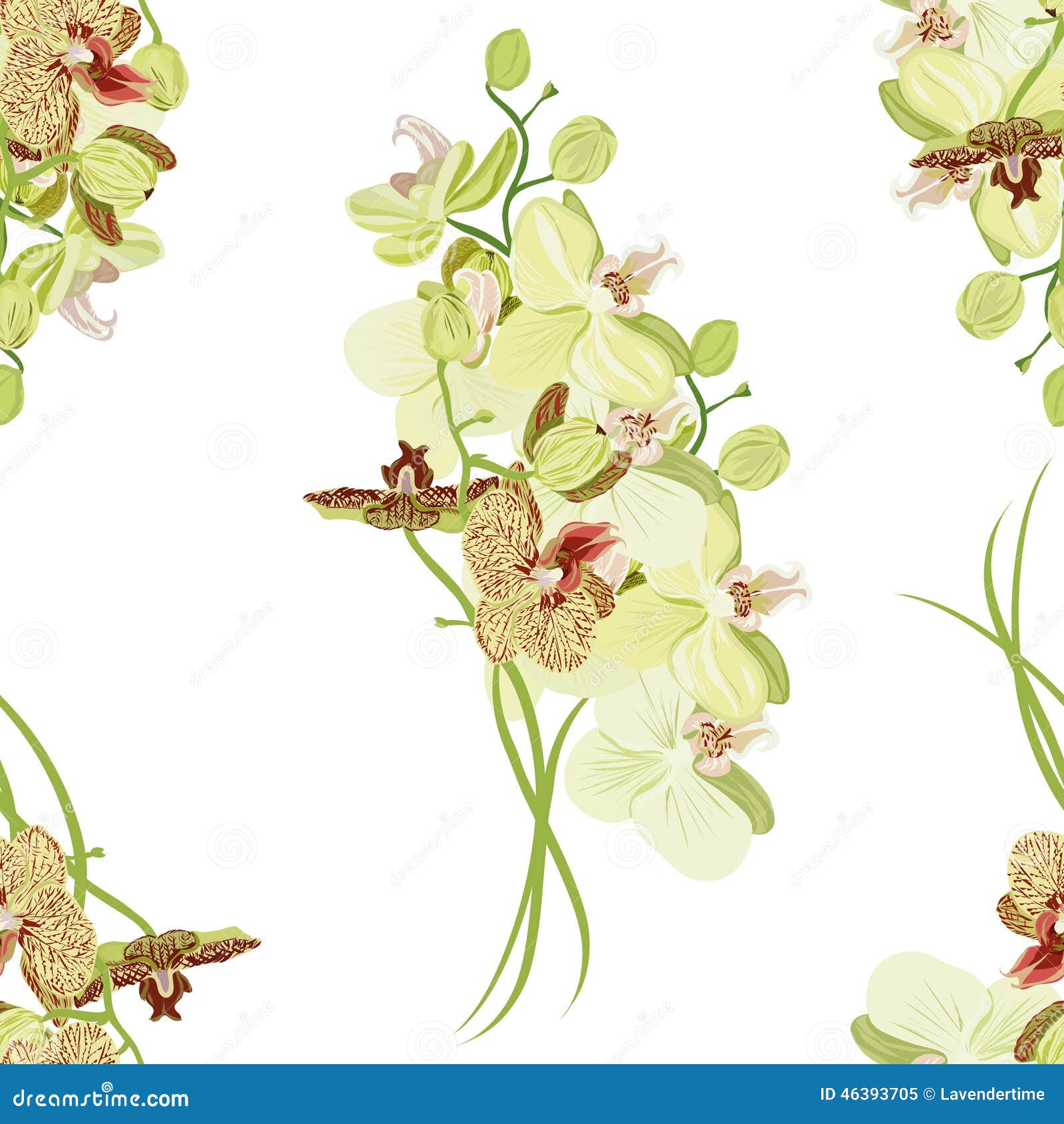 Green Orchid Seamless Vector Pattern Stock Vector Illustration Of