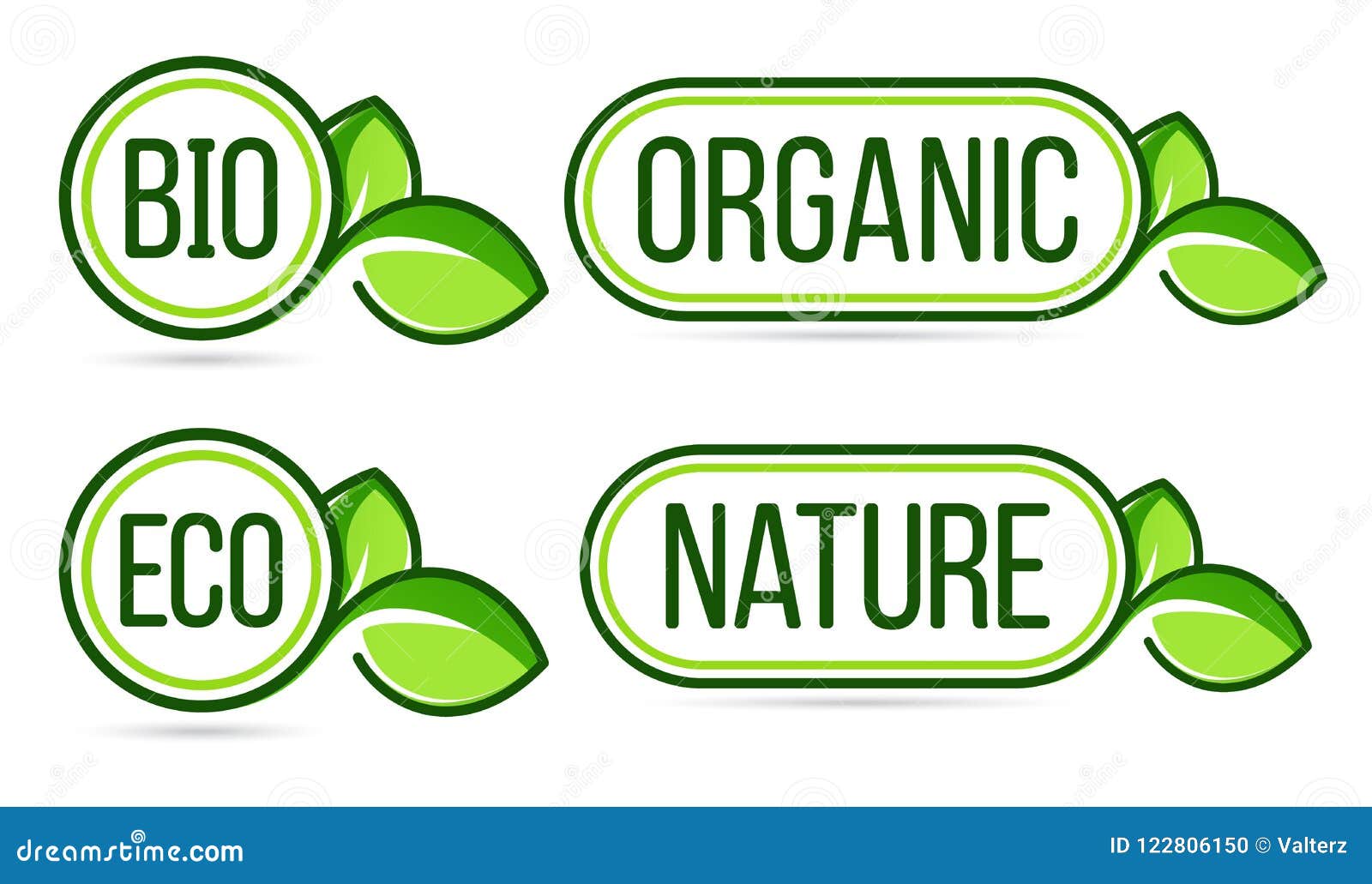 Green Organic Products Labels Organic Natural Bio Eco Vector Labels